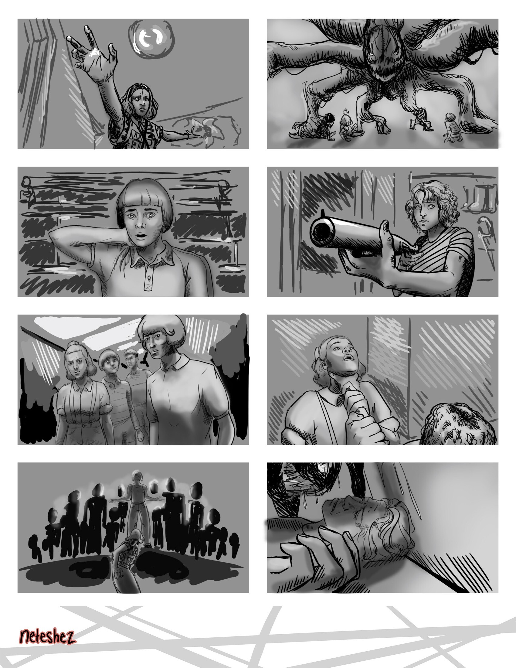 ArtStation - Storyboard Thumbs for Stranger Things Assignment