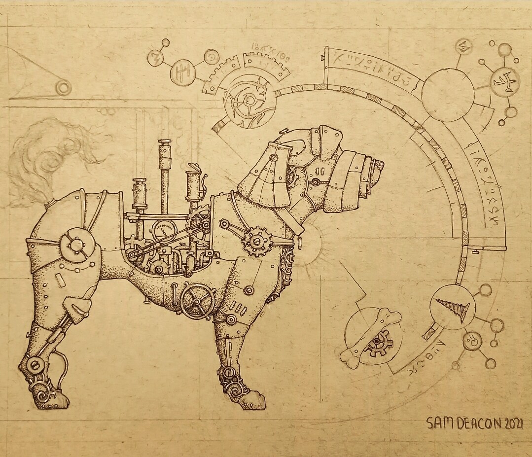 ArtStation - Steampunk Dog Ink Drawing