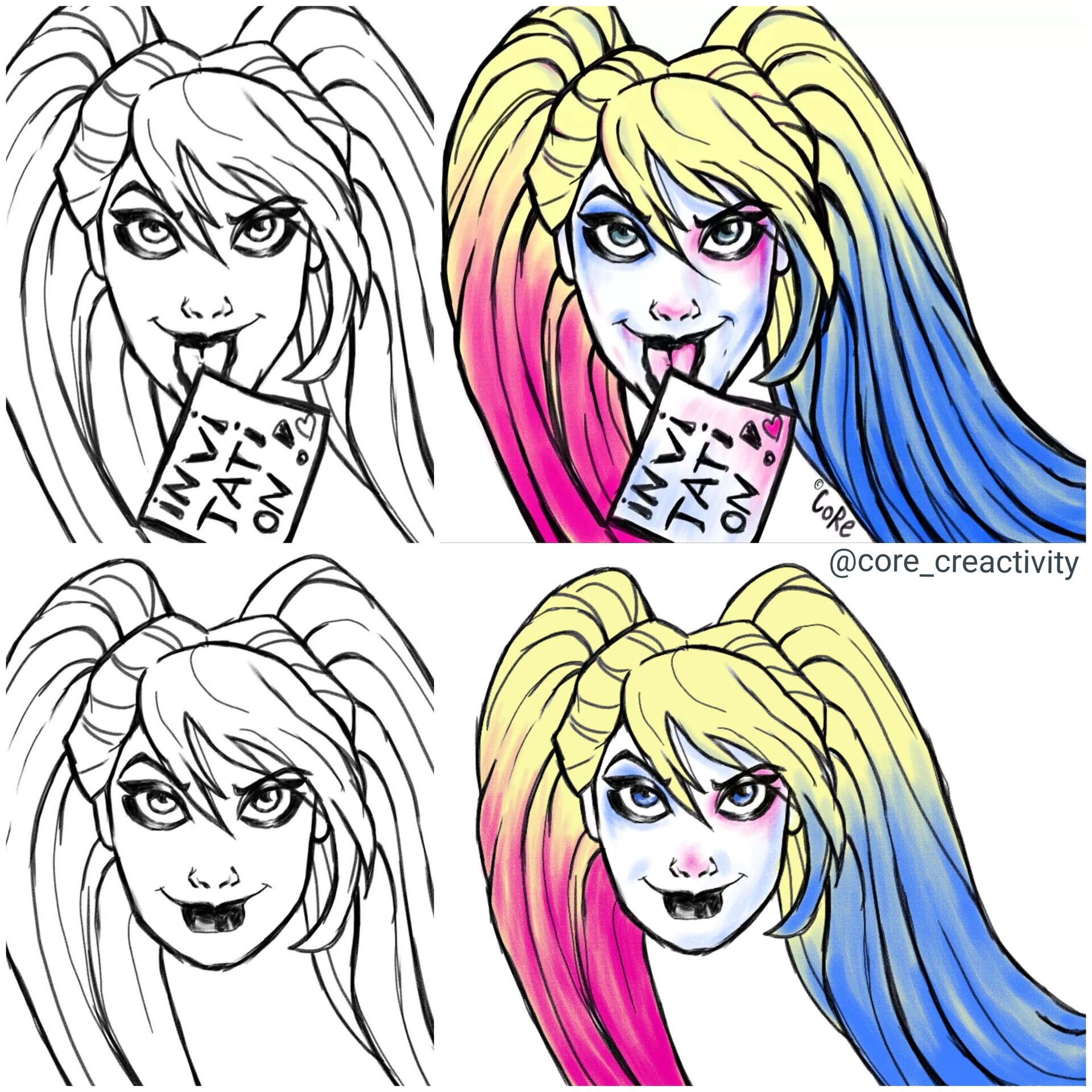 how to draw harley quinn face