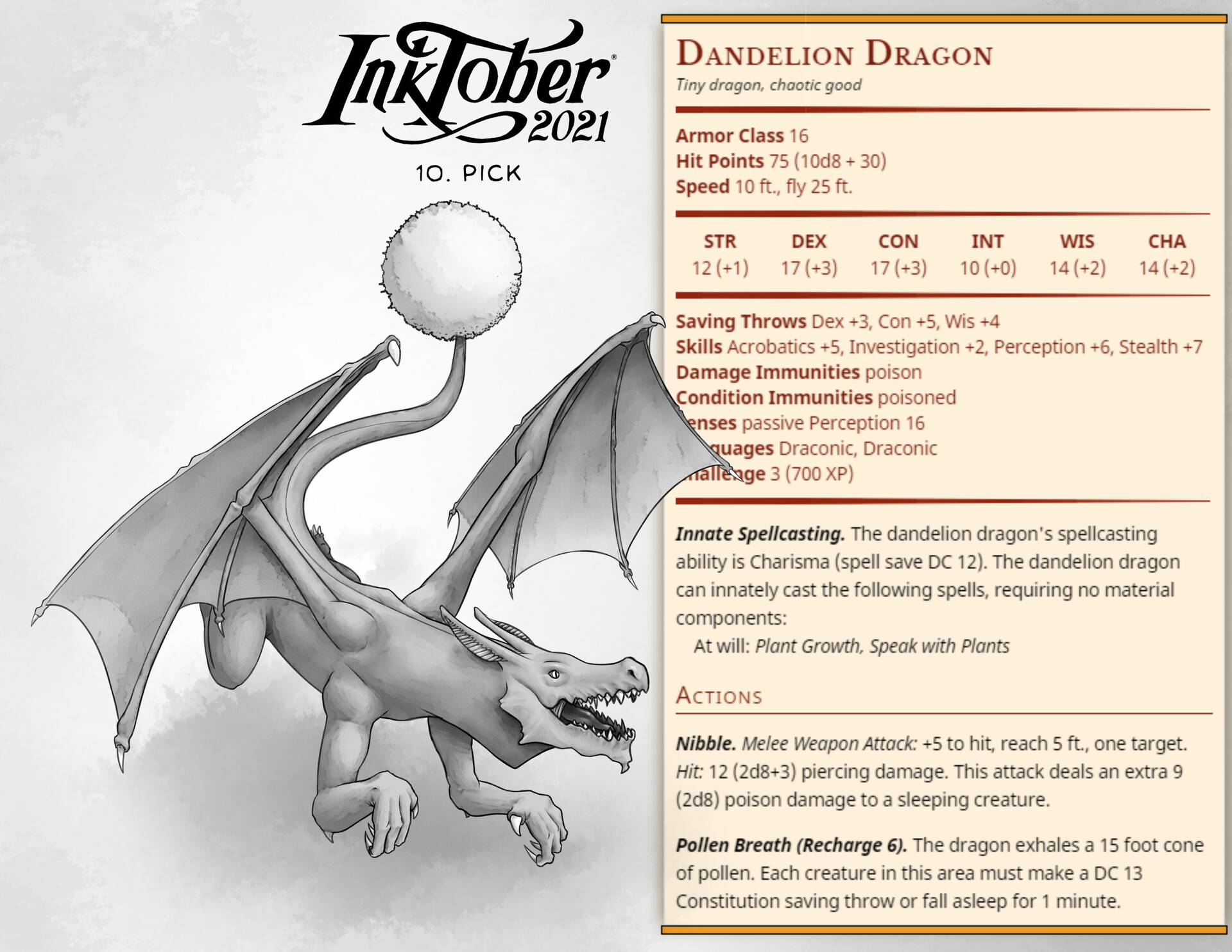 ArtStation - Dandelion Dragon - D&D Monster Inktober : Day 10