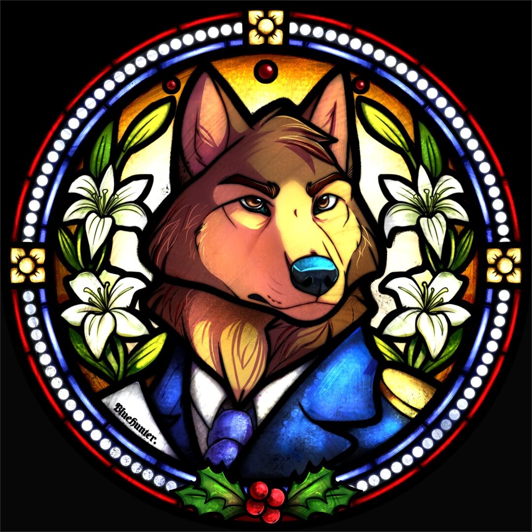 Blue Hunter - Digital stained glass portrait - Quents