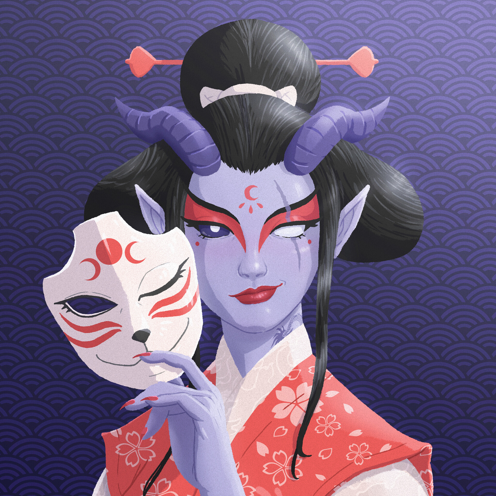 ArtStation - Tiefling kitsune gueixa