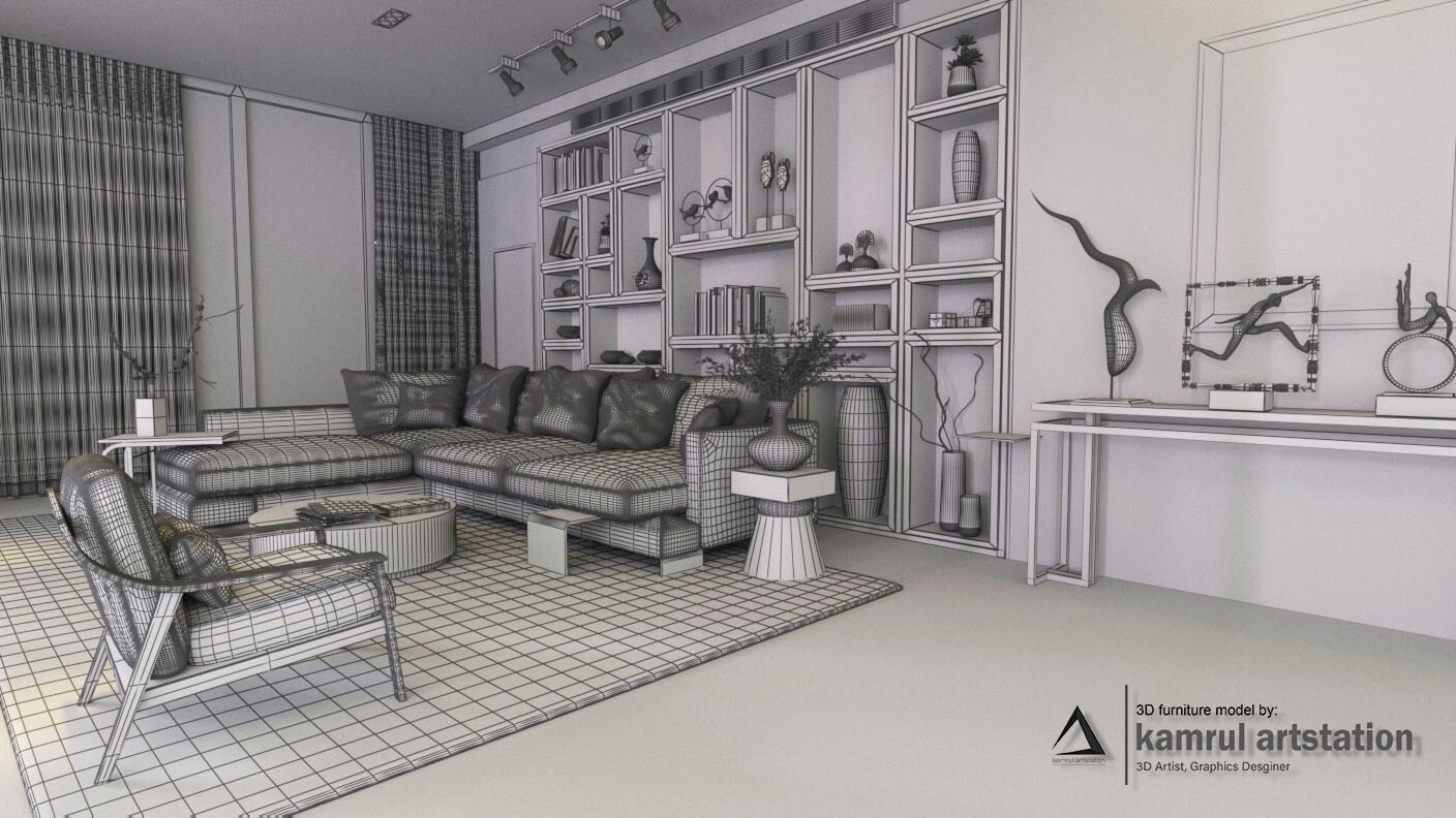 Kamrul Hasan - Living room interior design concept Bangladesh