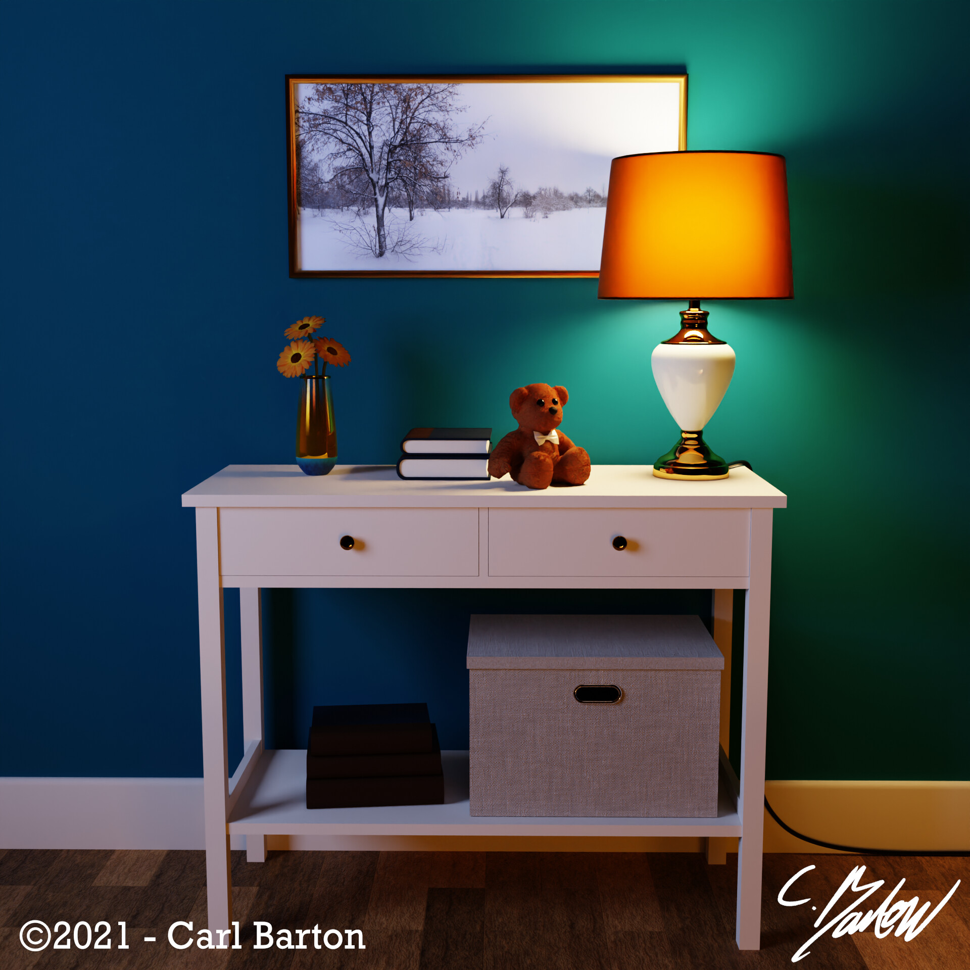 Carl Barton - Teddy Bear on a Lowboy Dresser