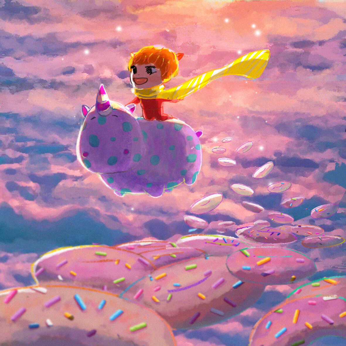 ArtStation - foxy and unicorn fly in doughnut galaxy