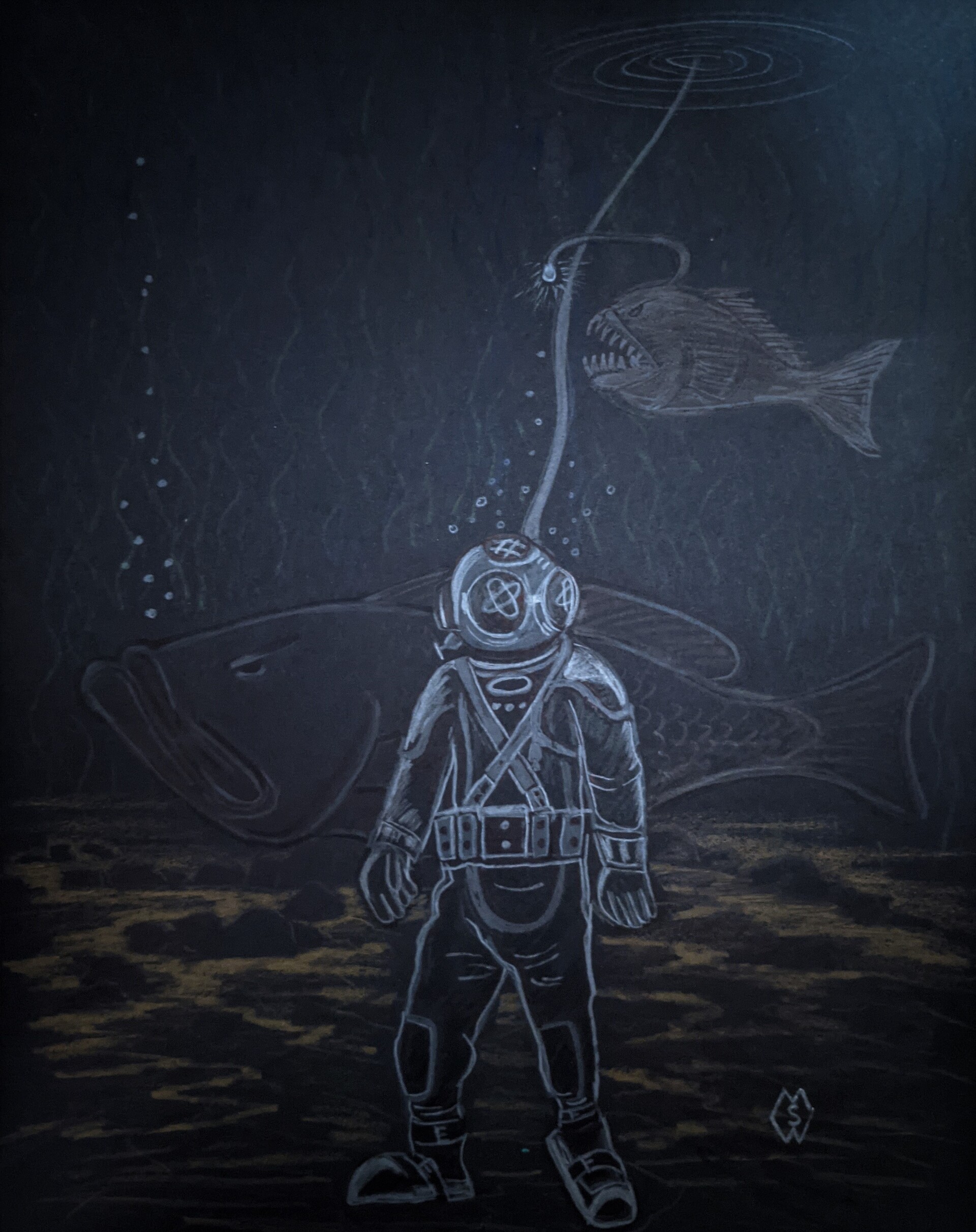 scuba diver drawing reference