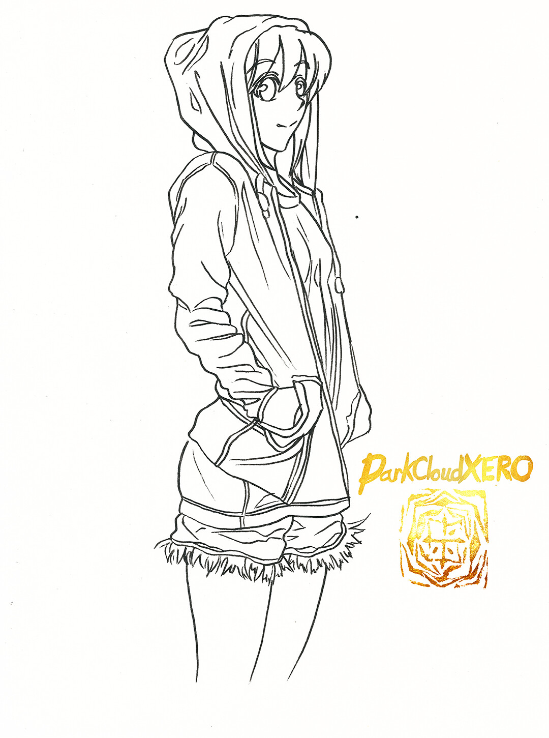 anime girl with hoodie coloring pages