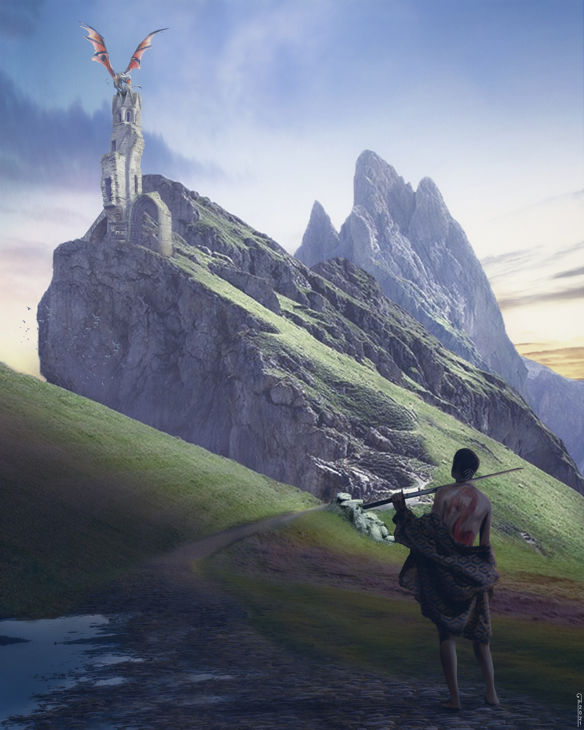 ArtStation - samurai & dragon