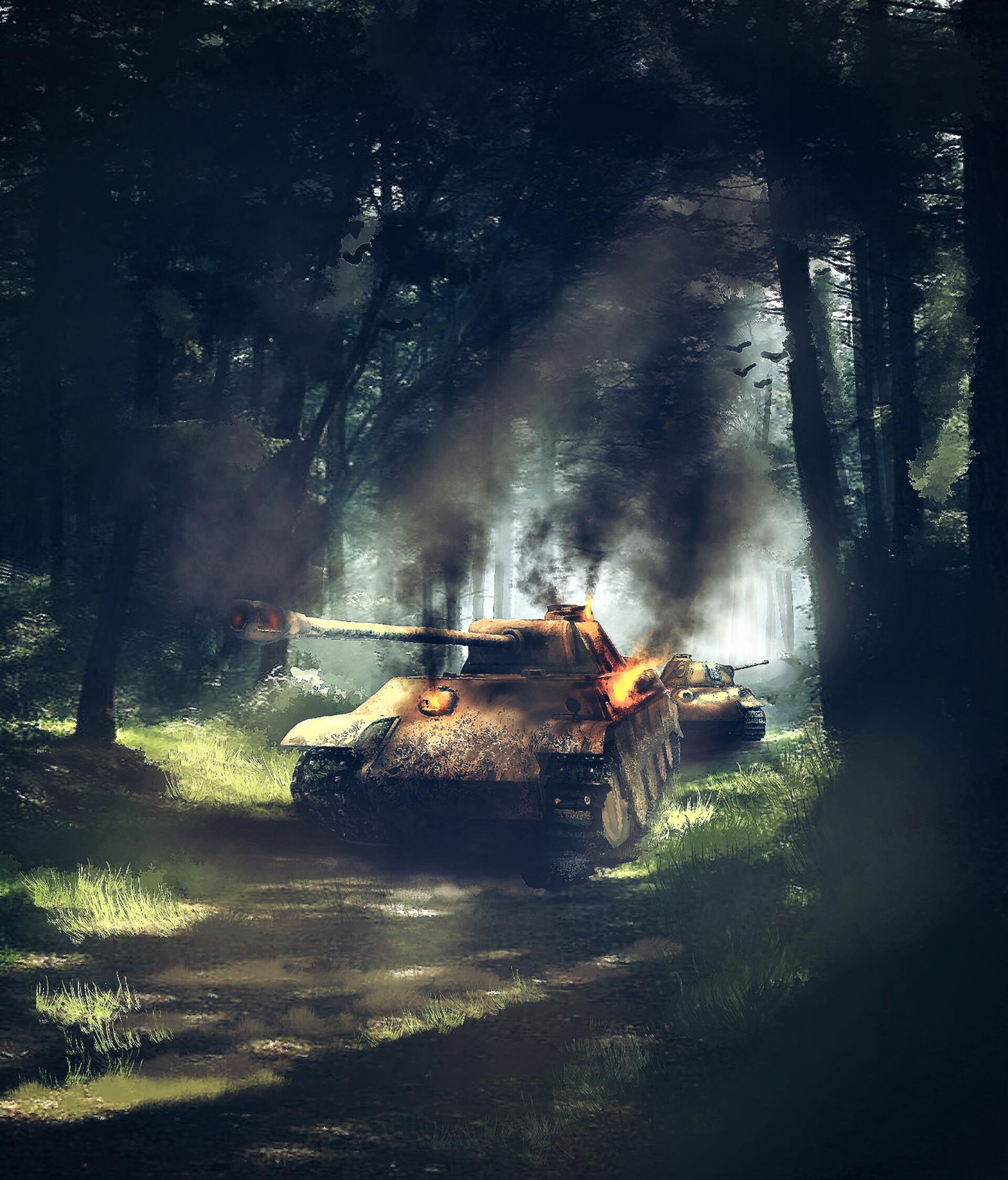 ArtStation - WW2 illustration "dark forest road"