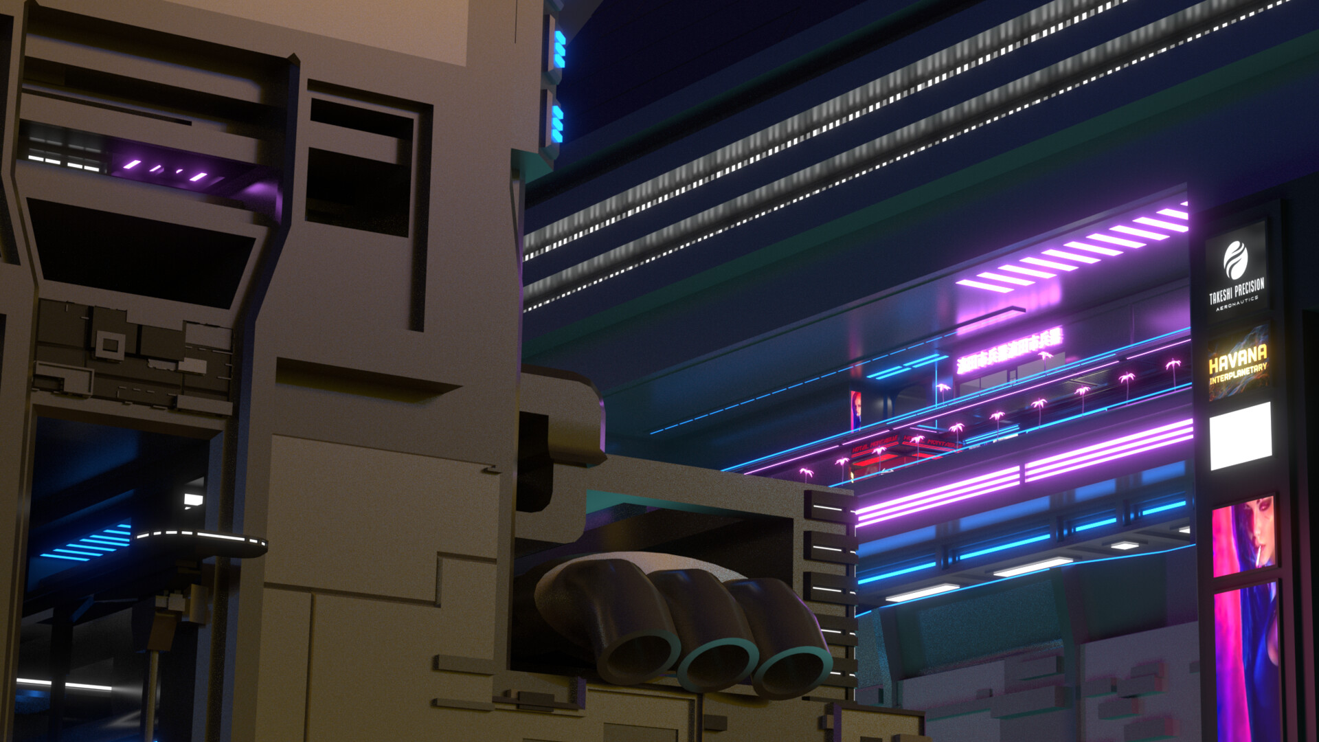 Liam Guise - Cyberpunk-Inspired City WIP #3