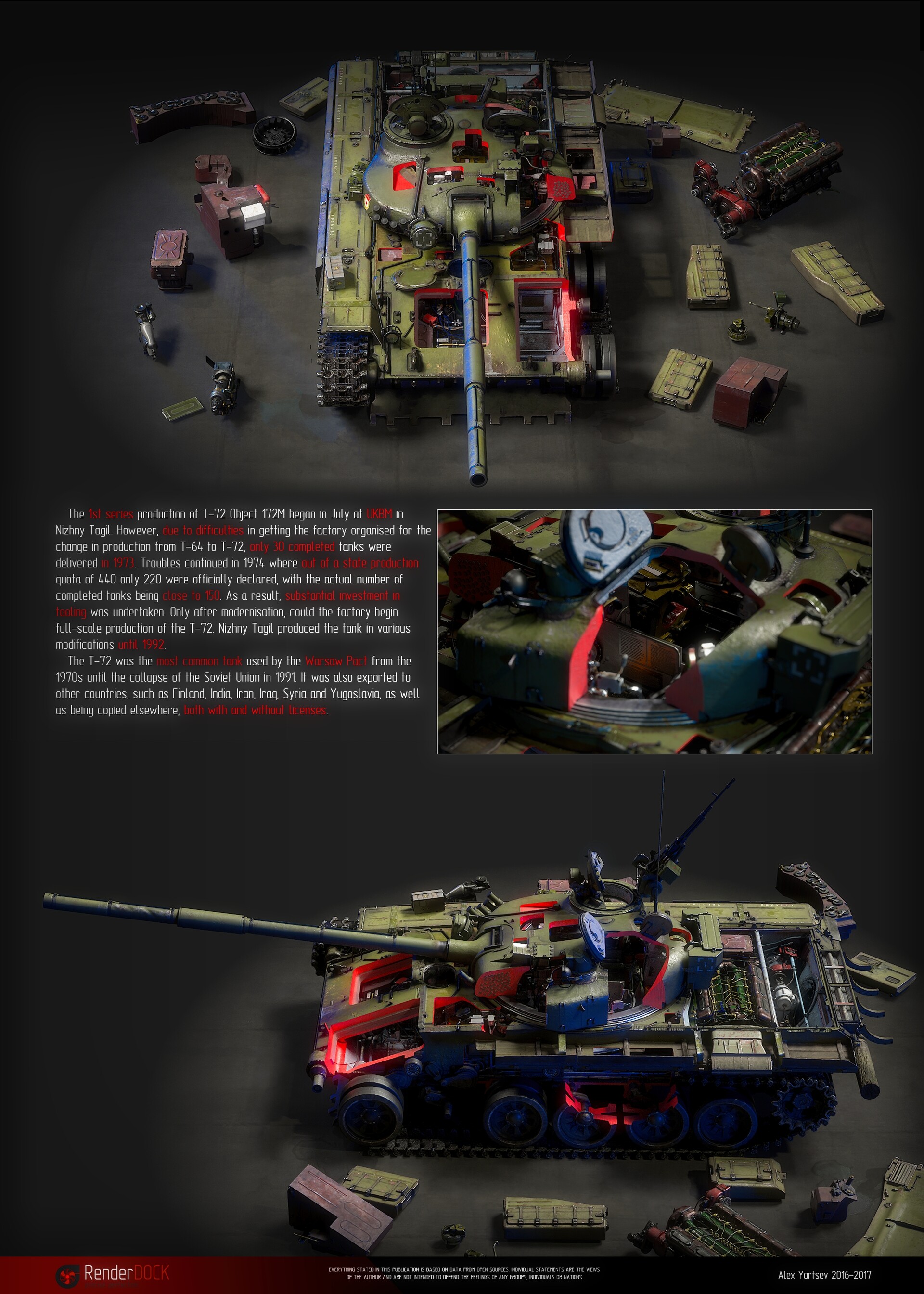 RenderDock - Full interior T-72A main battle tank. Low poly