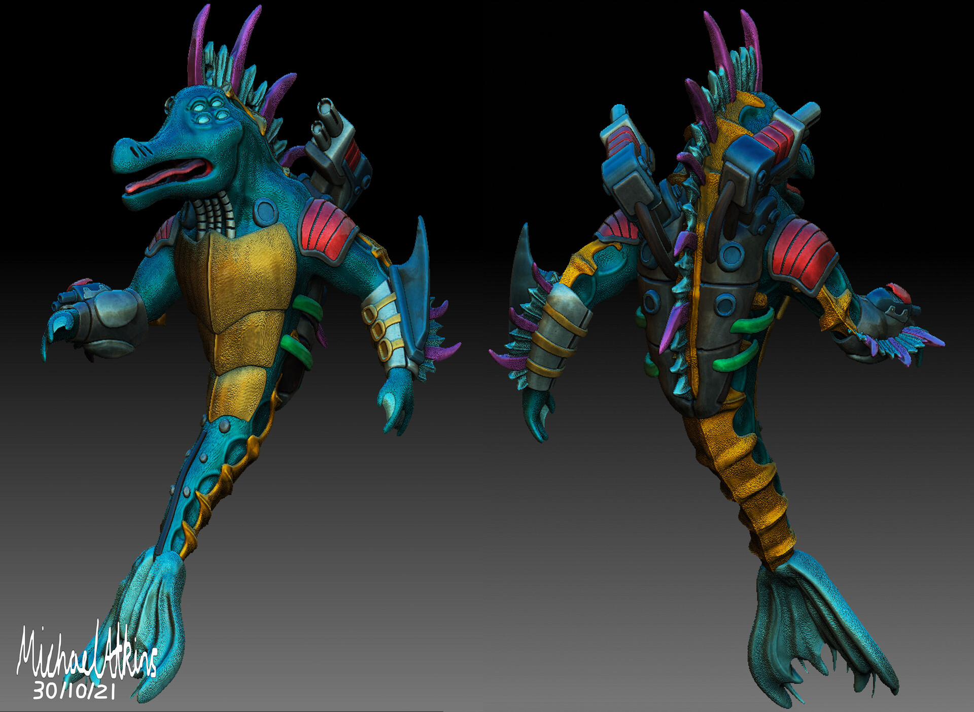 ArtStation - Michael Atkins 3D Seahorse Alien Character Sheet