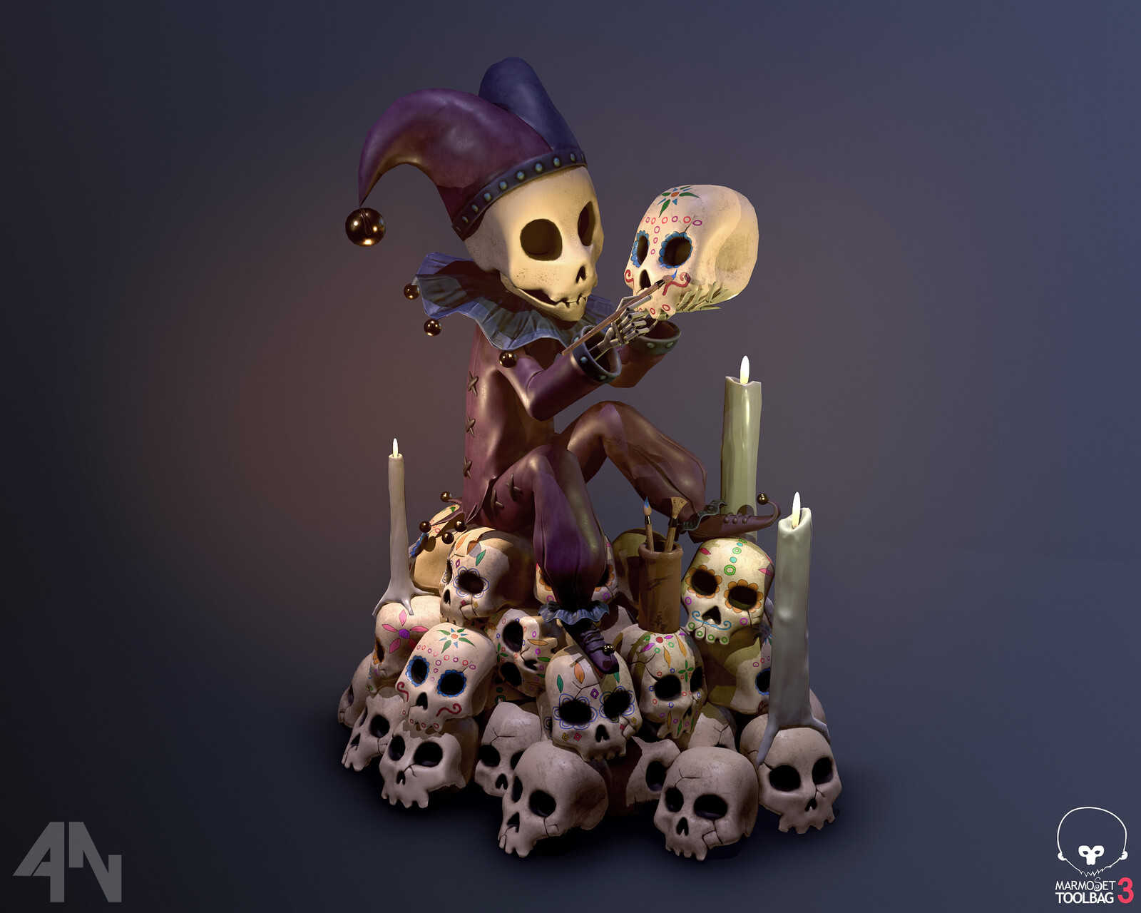 Aleksandr Nochevnikov - Skeleton Jester - Real-time 3D Halloween art