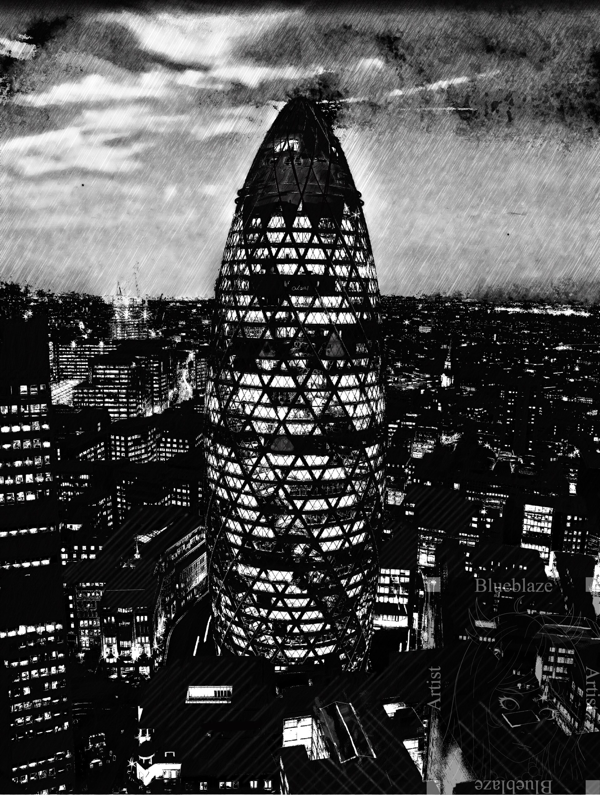 ArtStation - (Wip) Norman Foster's The Gherkin comic style