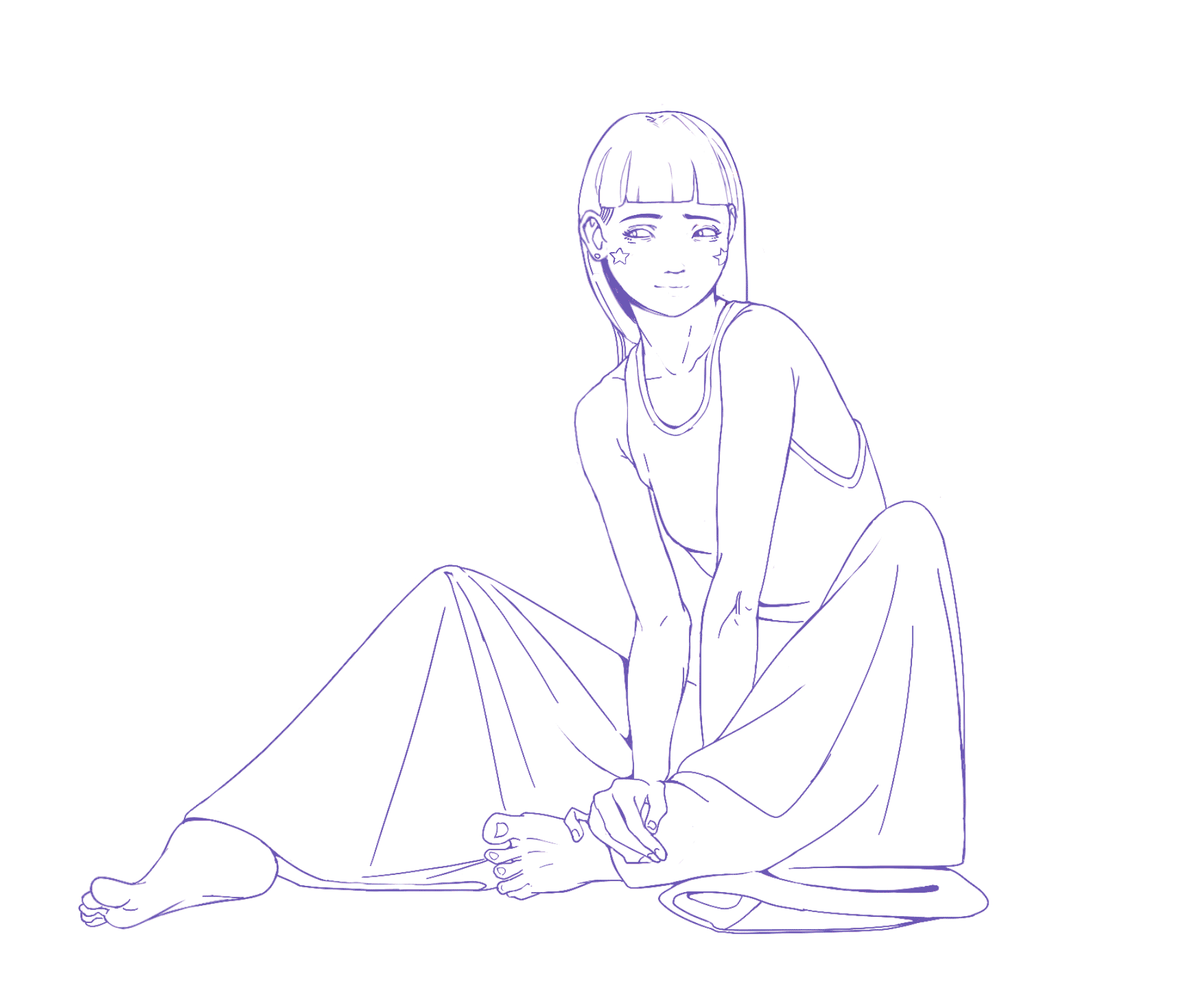 how to draw an anime girl sitting cross legged