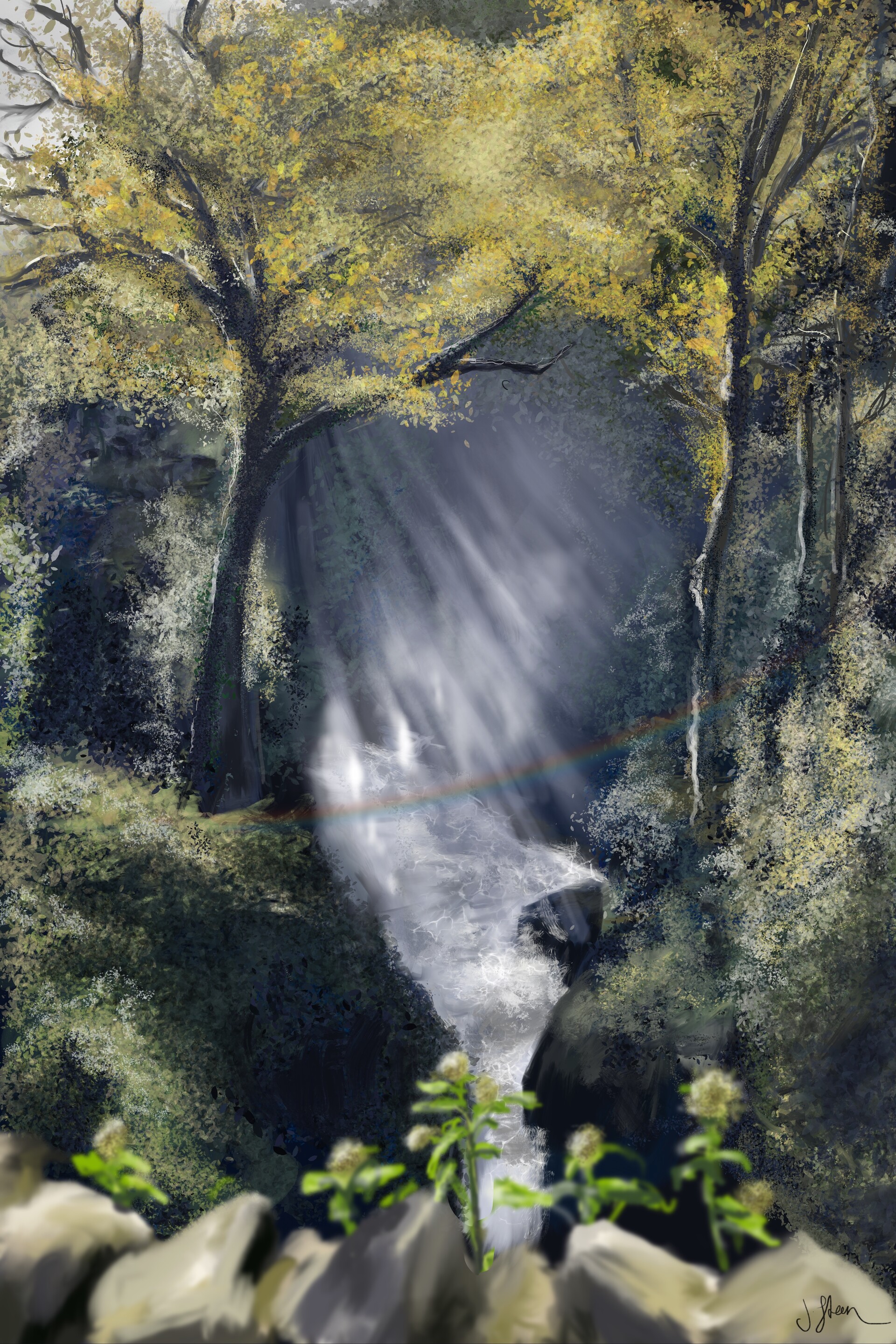 ArtStation - Waterfall in Autumn