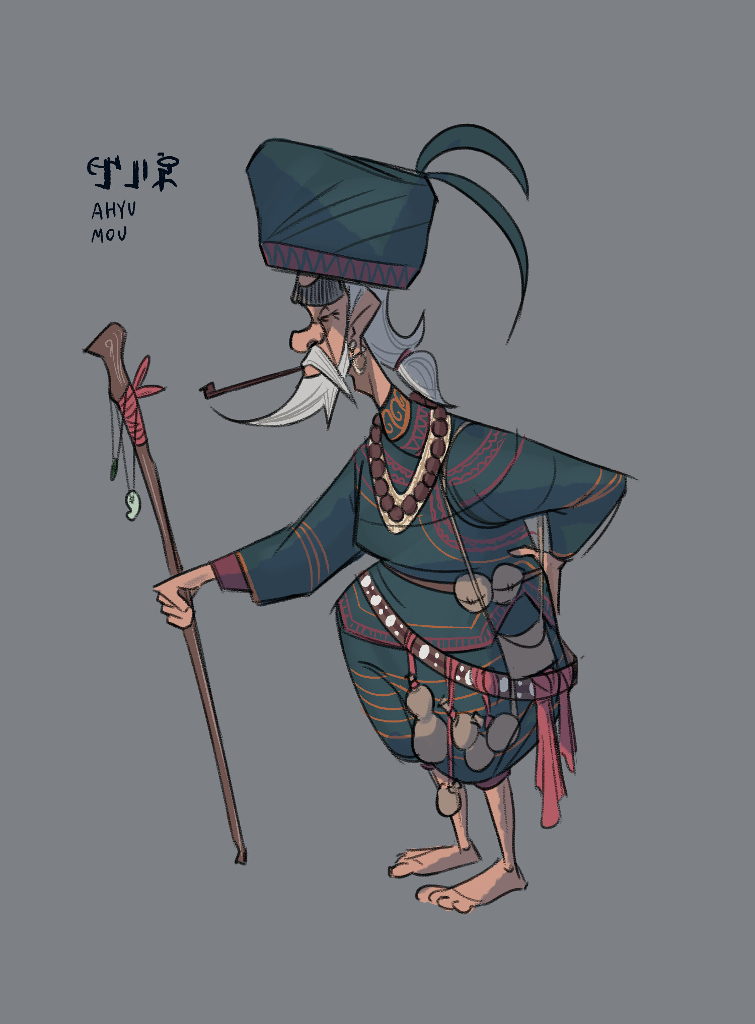 ArtStation - Ahyu Mou, Nuosu Druid - Illustration + Expression sheet (2019)