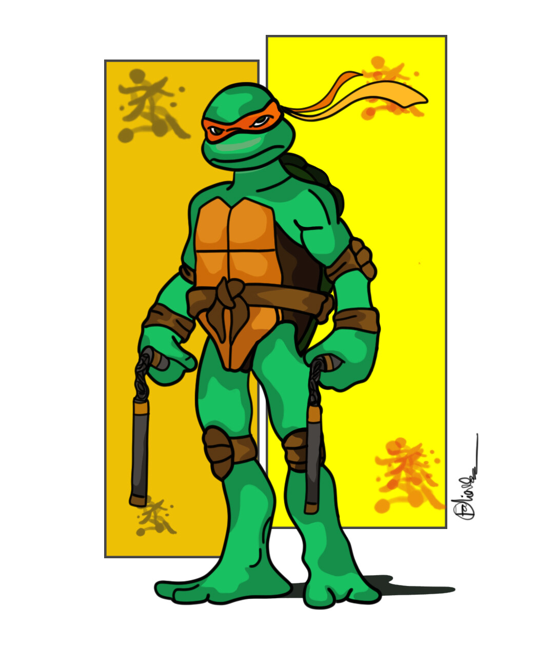 how to draw ninja turtle michelangelo