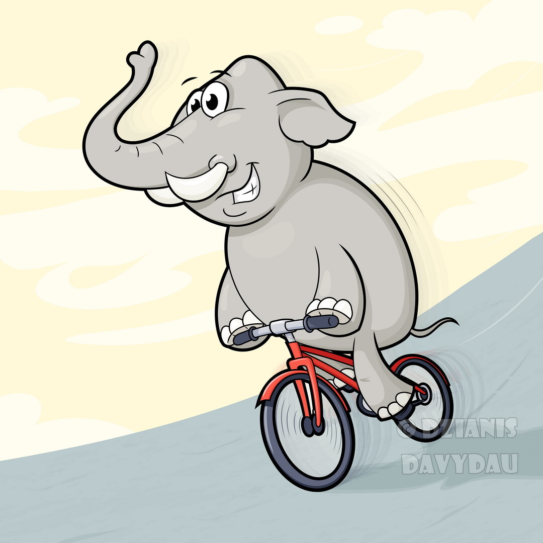 ArtStation - Funny elephant is riding a bicycle