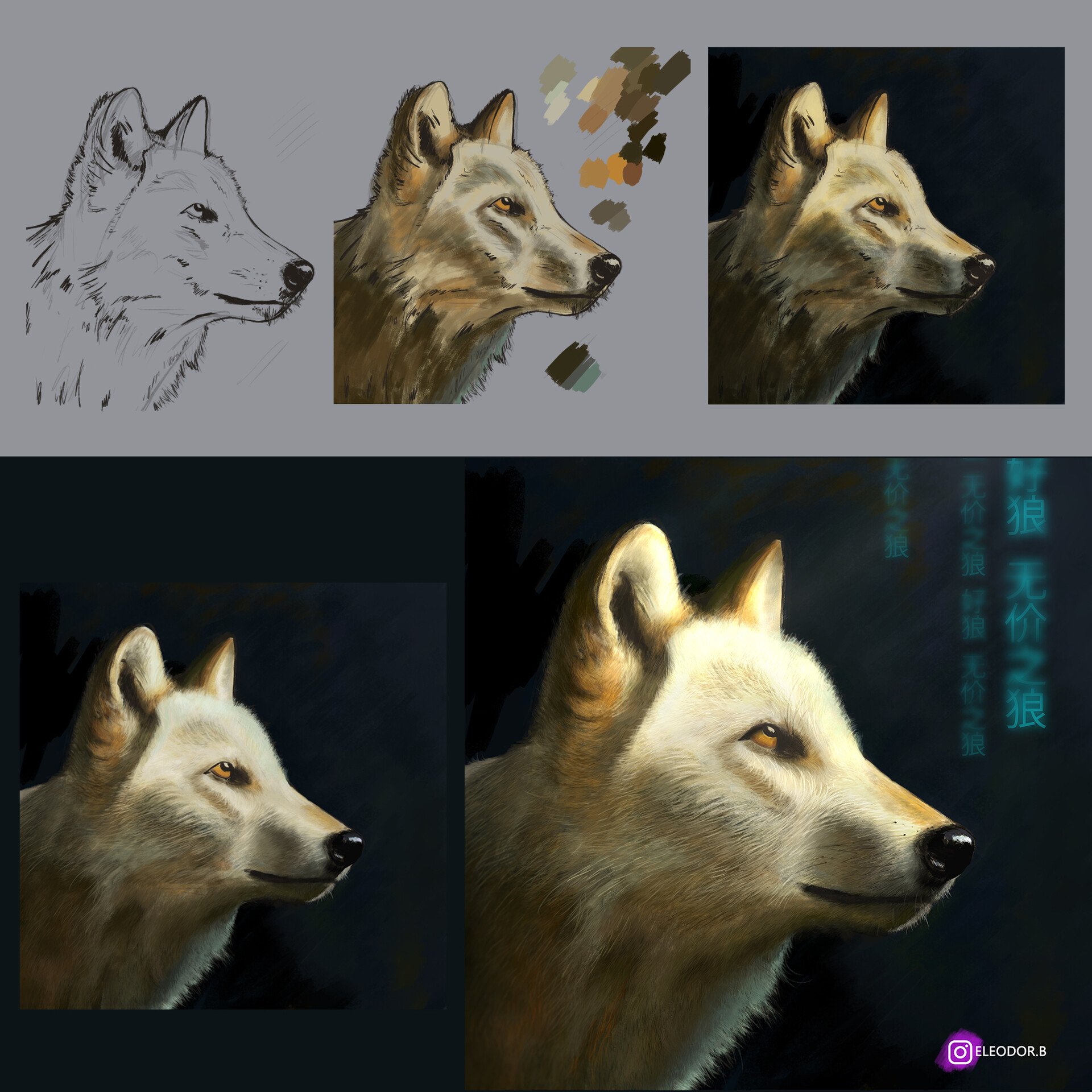 Eleodor - Wolf portrait - Step by Step - Animated