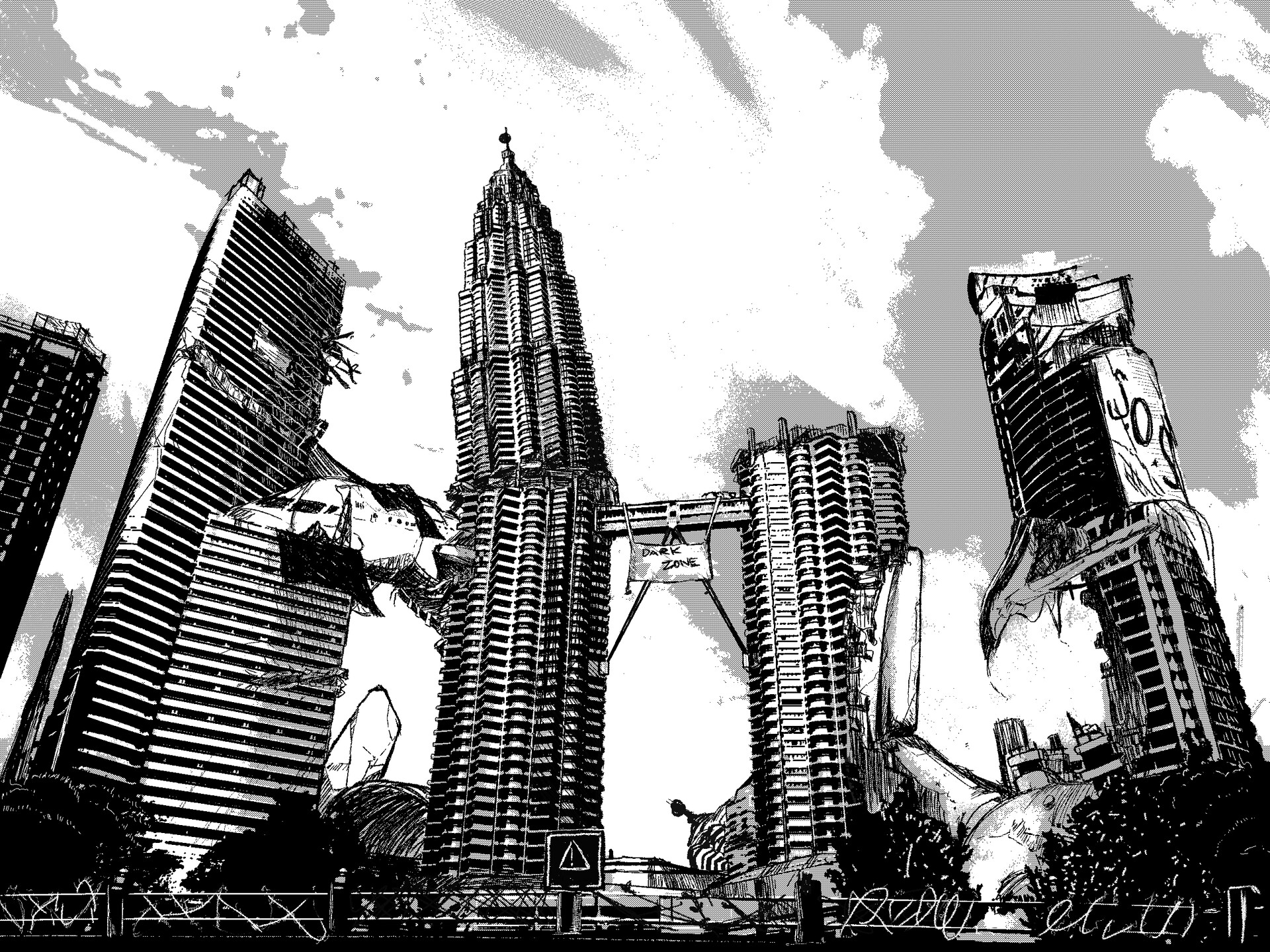 ArtStation - Comic Background- broken Twin Tower