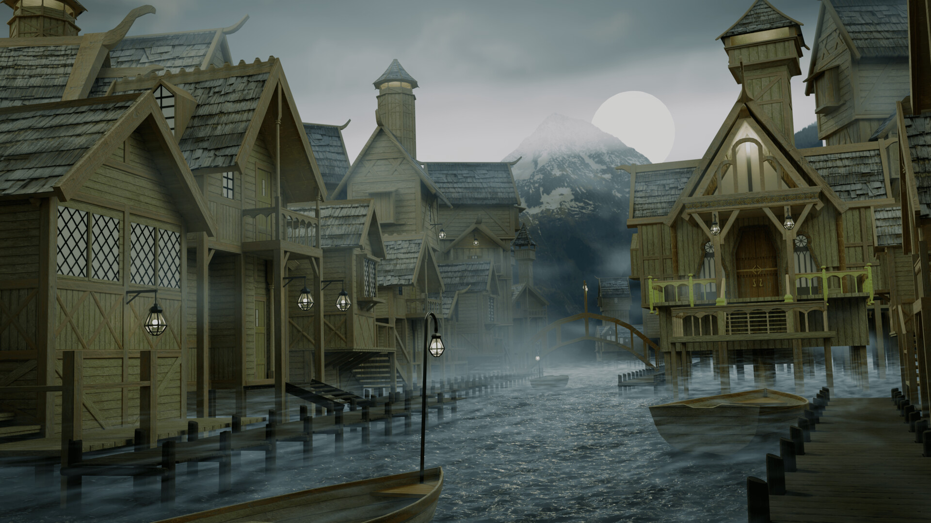 ArtStation - Lowpoly Medieval lake town houses