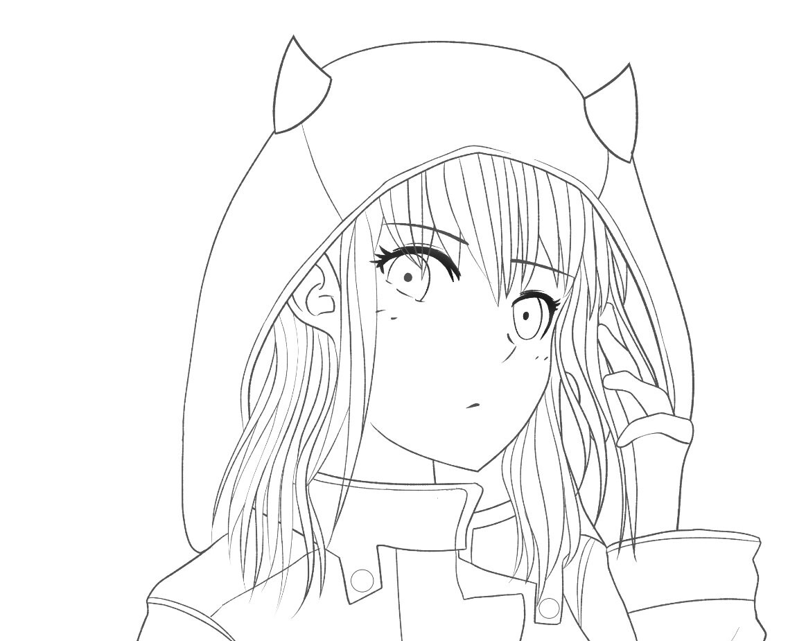 anime girl with hoodie coloring pages