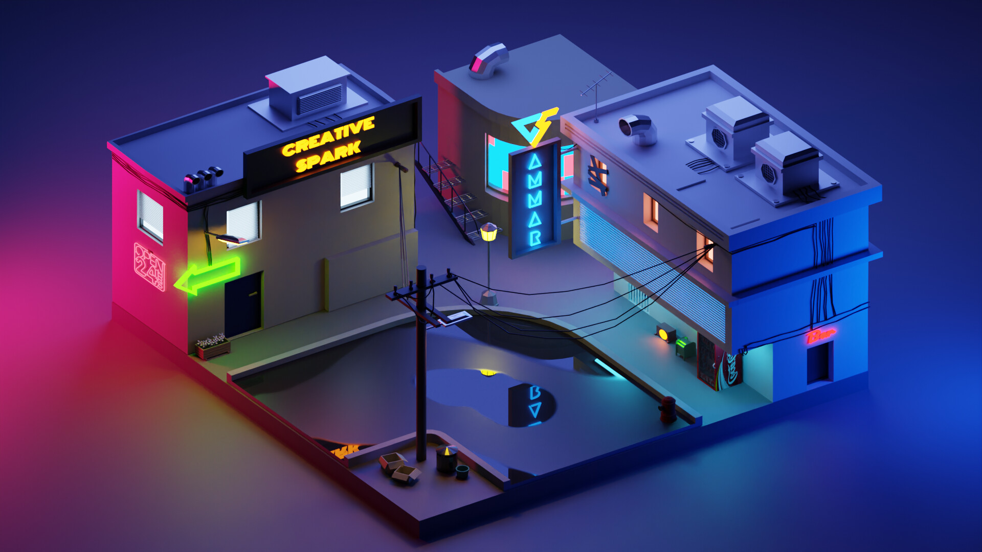 ArtStation - Isometric Cyberpunk Environment