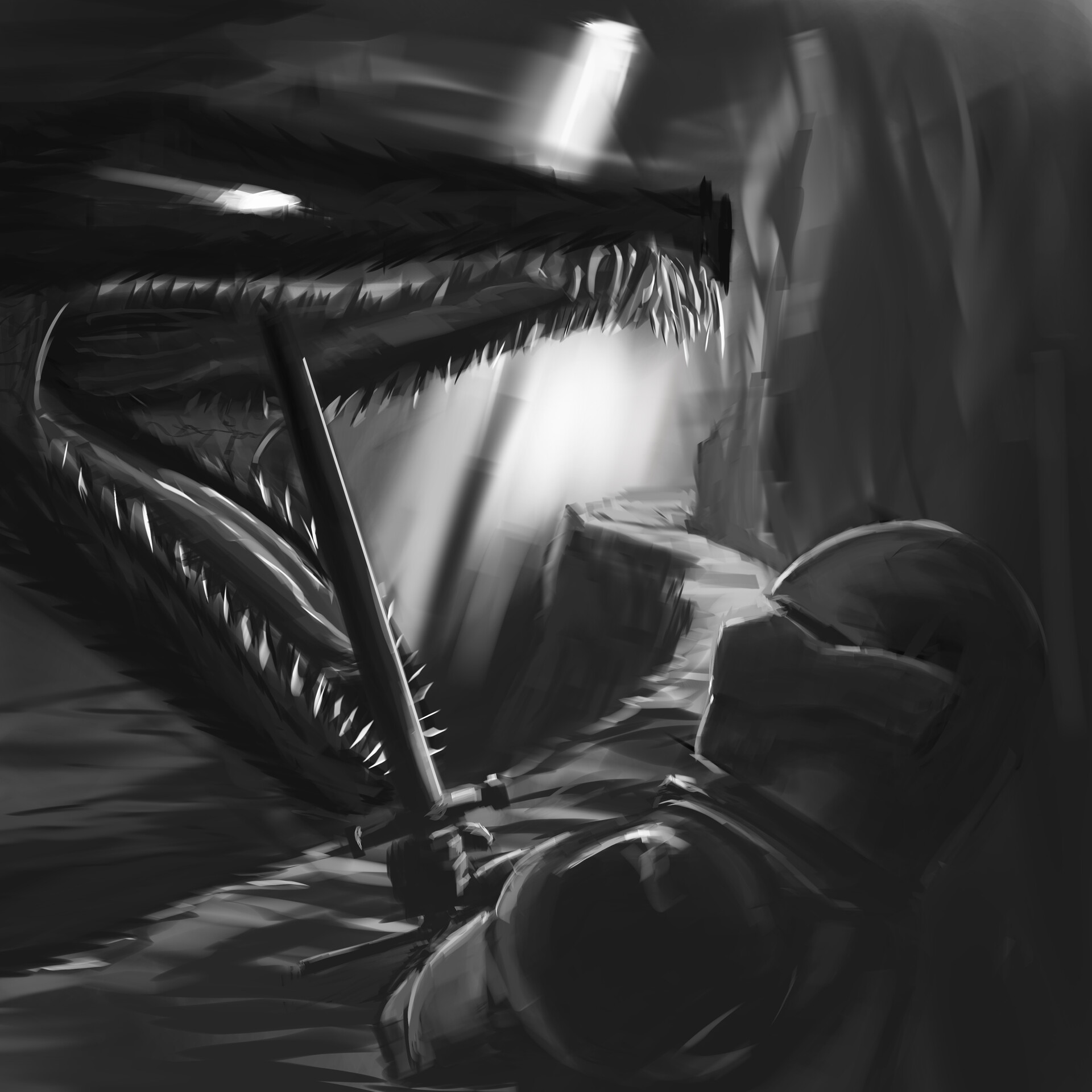 ArtStation - sketch - monster in cave passage
