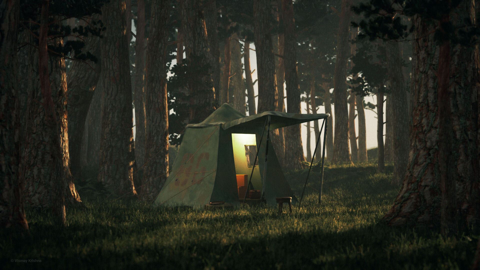 ArtStation - Camping in the woods