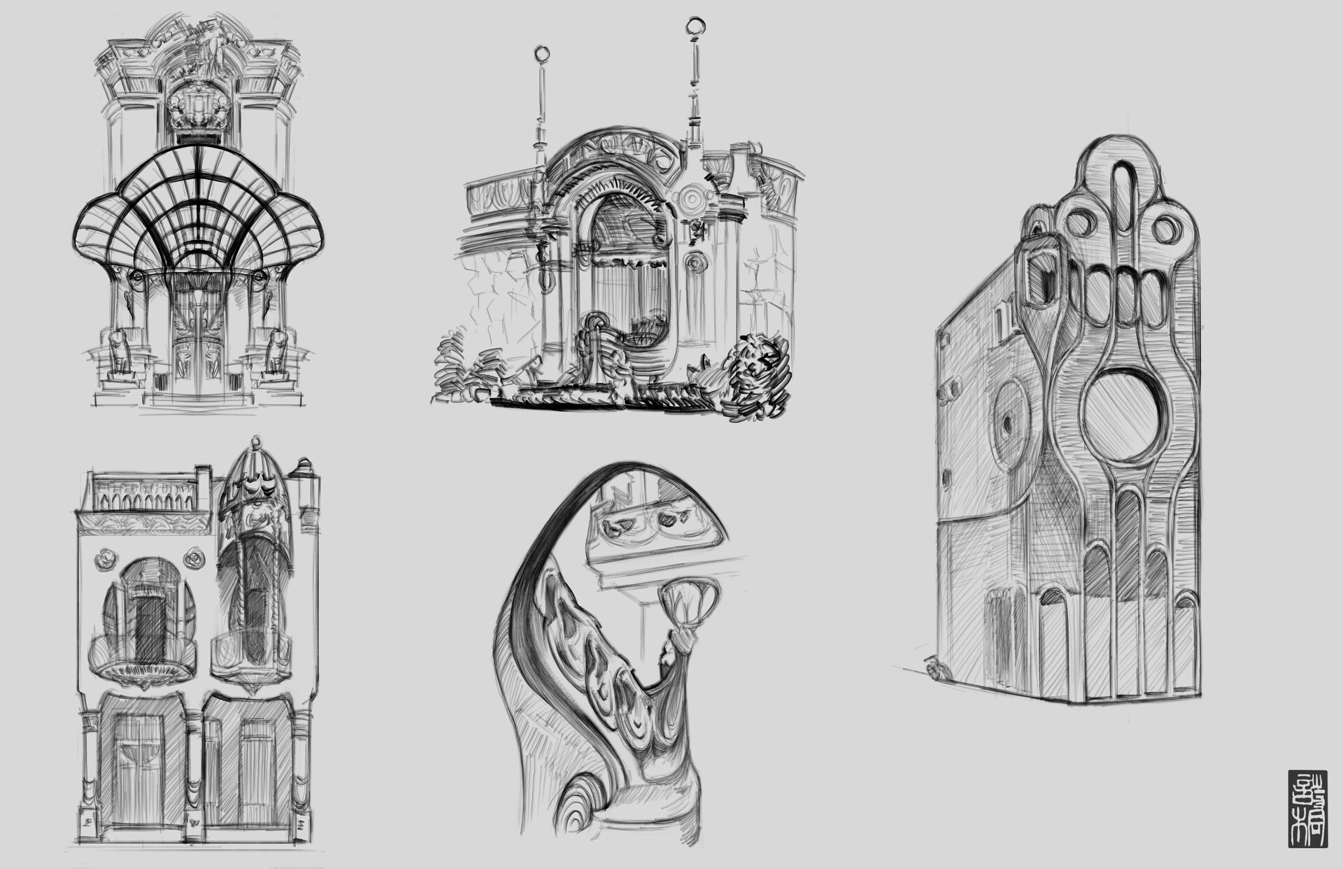 ArtStation - art nouveau& art deco architectures study