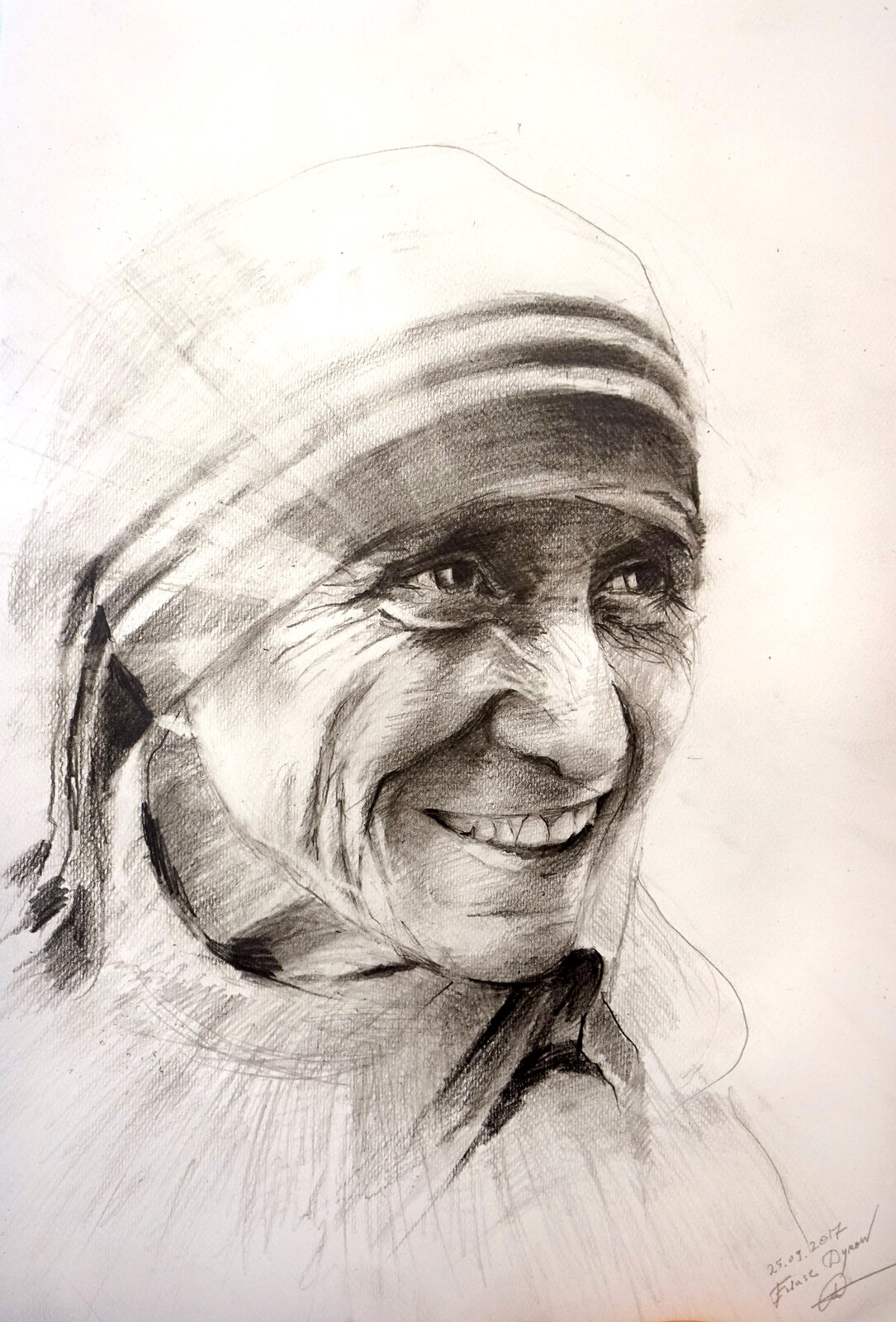 Eliasz Dyrow - Mercy - portrait of Saint Teresa of Calcutta, pencil ...
