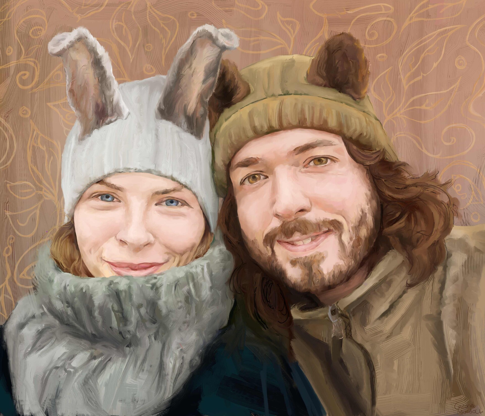 ArtStation - Cute Couple Portrait, Bear and Bunny!