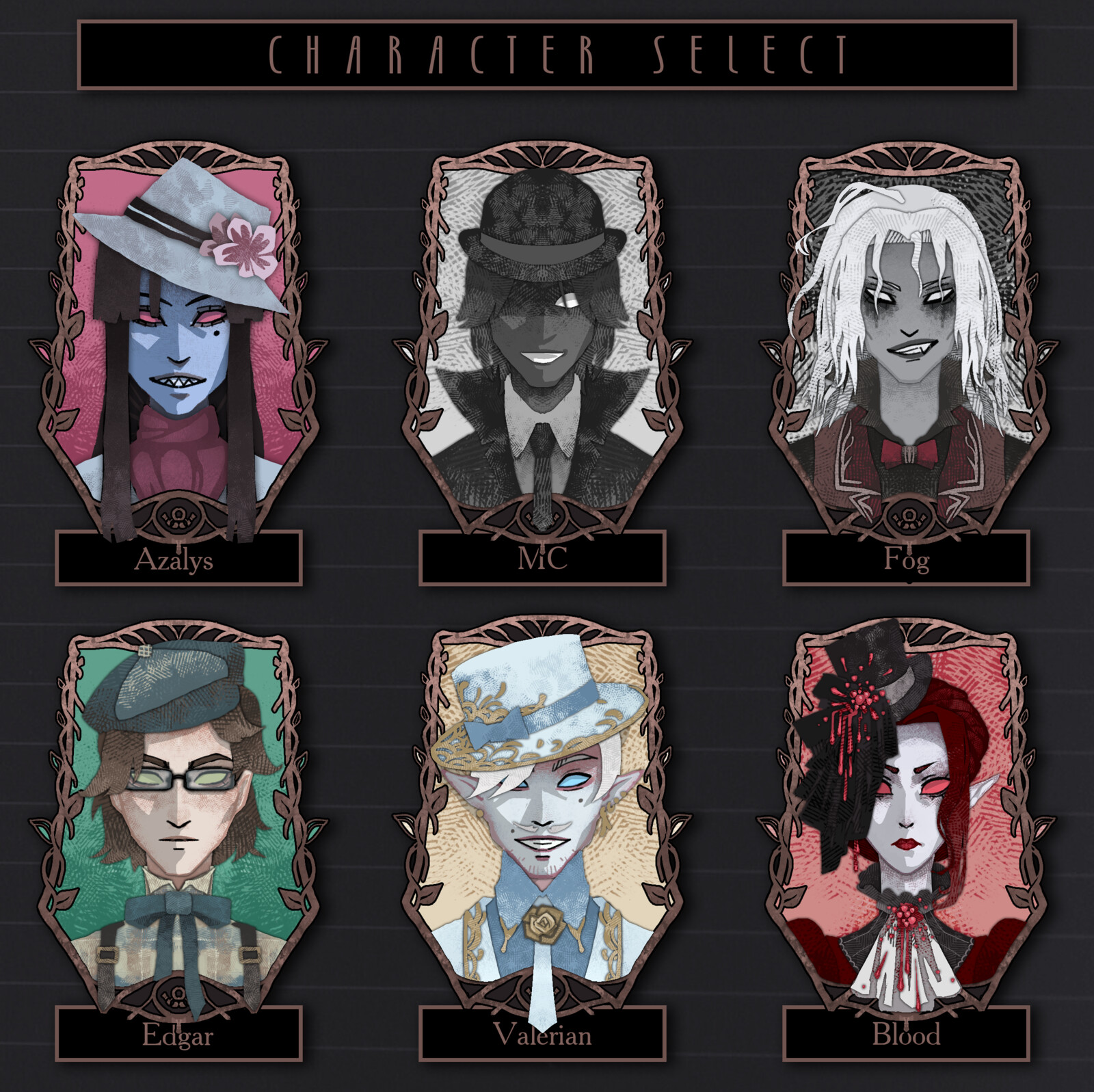 grimlament - Character select screen concept