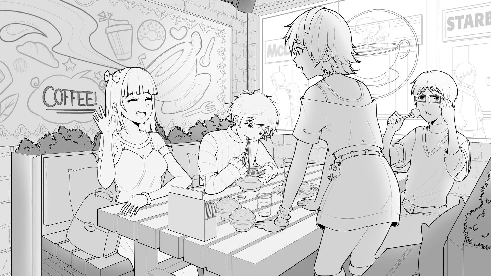 ArtStation - Manga Lineart Illustration: Restaurant Meetup
