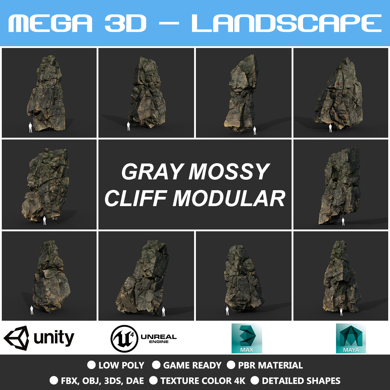 ArtStation - Low poly Gray Mossy Cliff Modular 211126