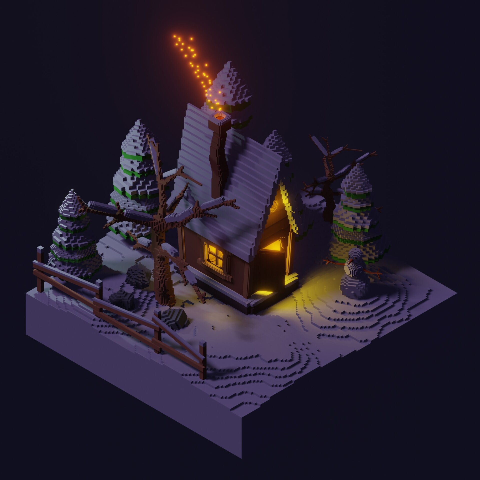 ArtStation - house in a winter forest stylized as pixel art
