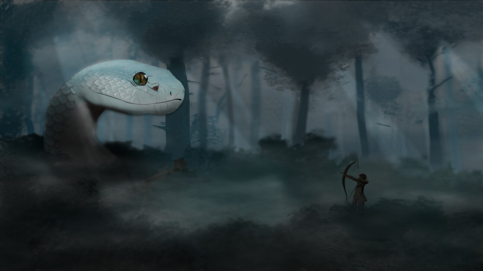 ArtStation - The Archer Stares down the Great Snake