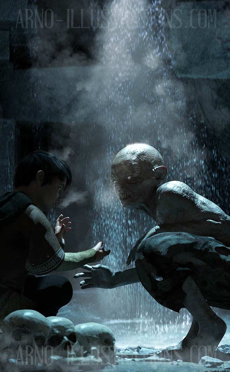 ArtStation - Bilbon and Gollum-Riddles in the dark