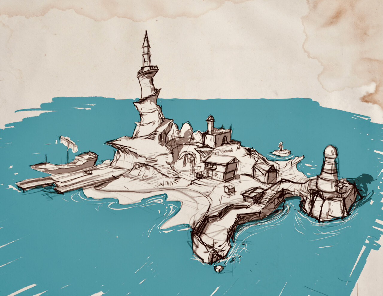 ArtStation - Fantasy Island Sketch