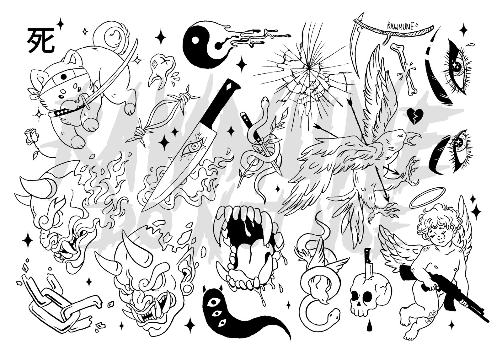 Rawmune (Iria) - Tattoo + Flash Sheet Commission