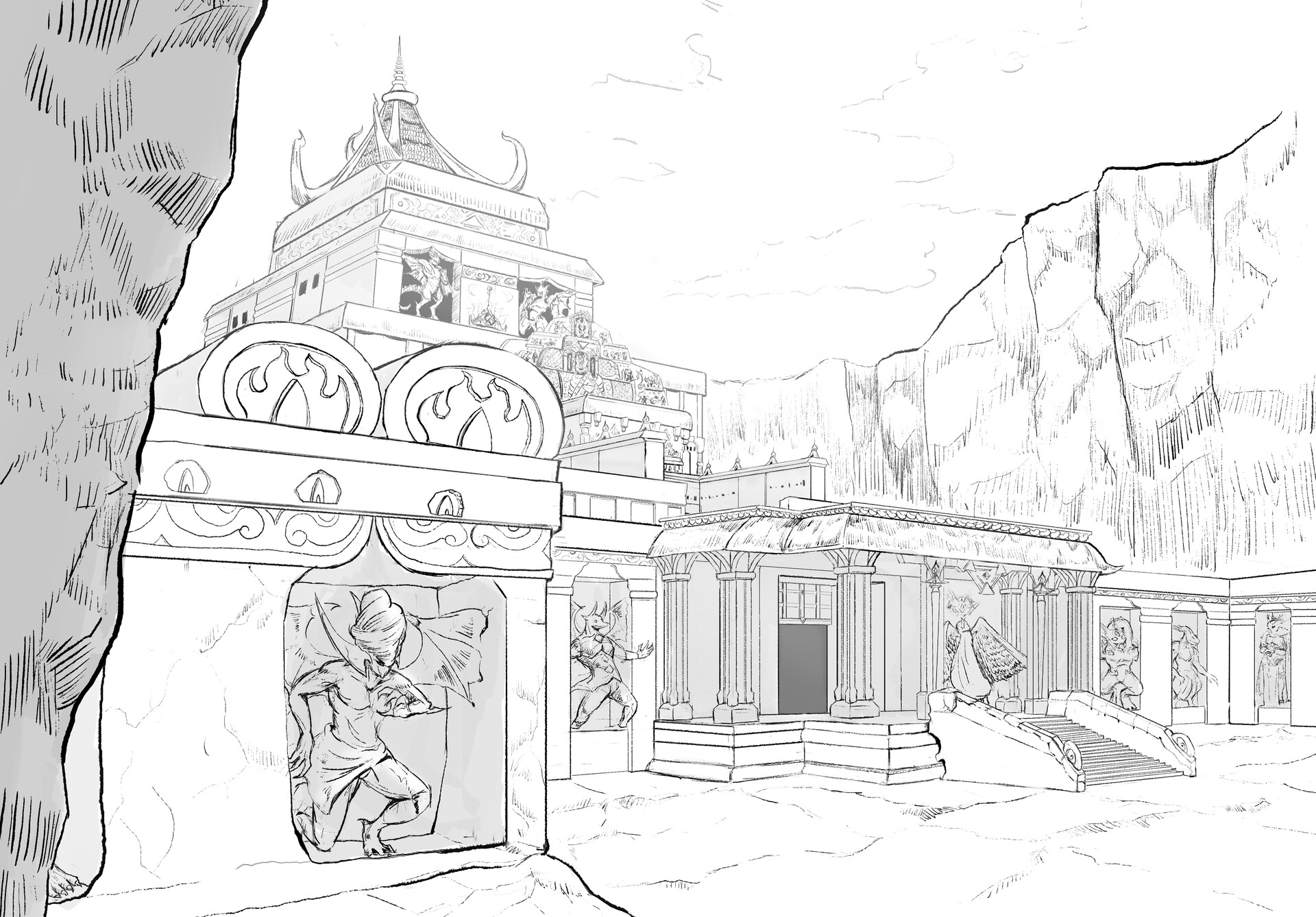 ArtStation - Perspective Exercise- Temple and Garage