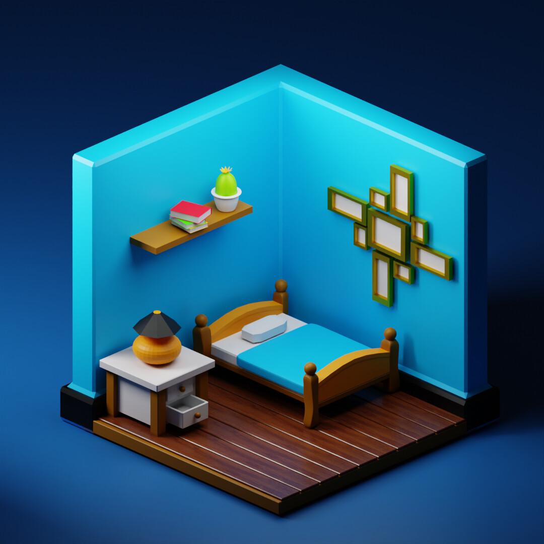 Jiachen aka. Robin Sun - 3d isometric bedroom, followed tutorial by 3D ...