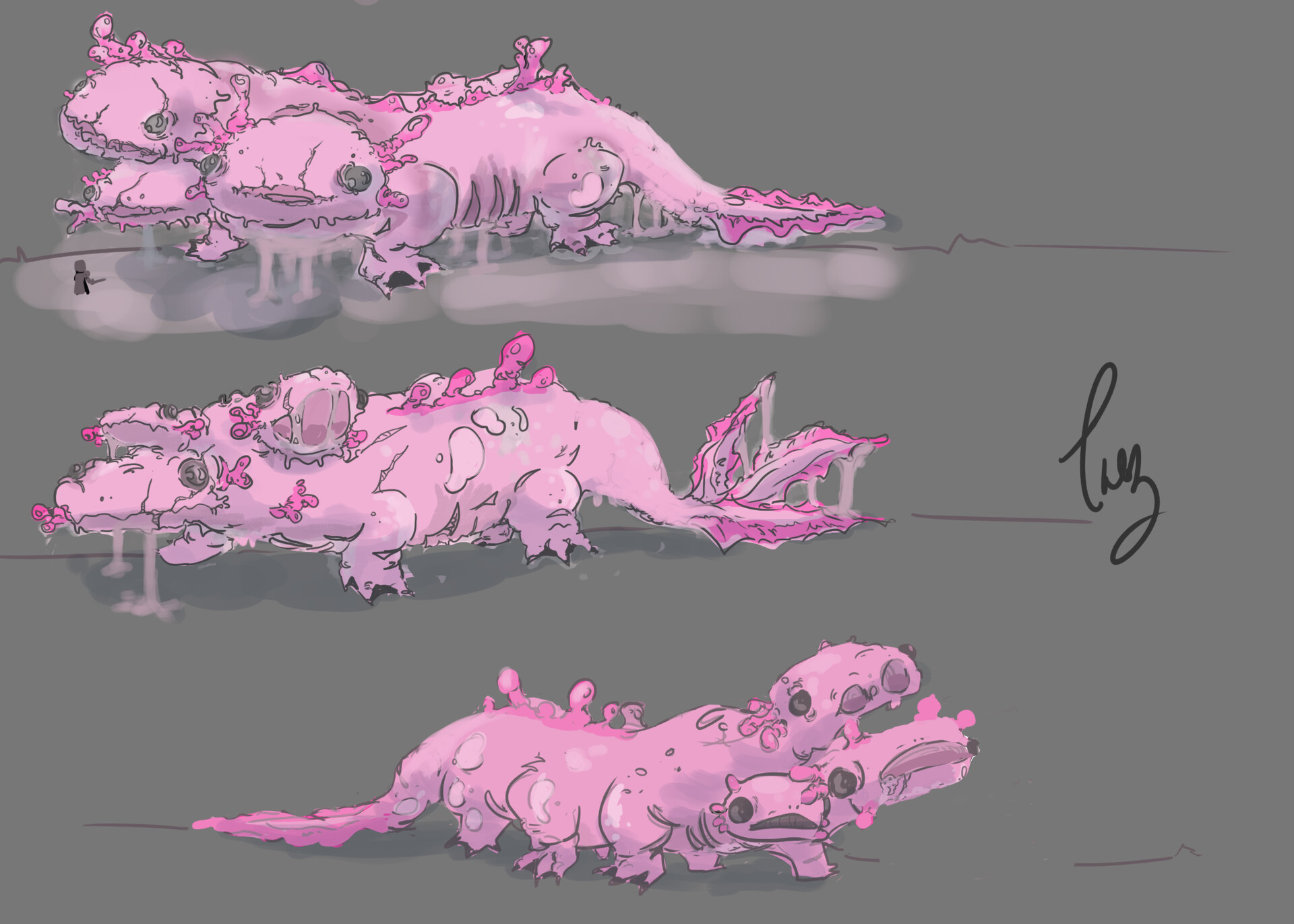 ArtStation - multihead kiaju axolotl creature iteration