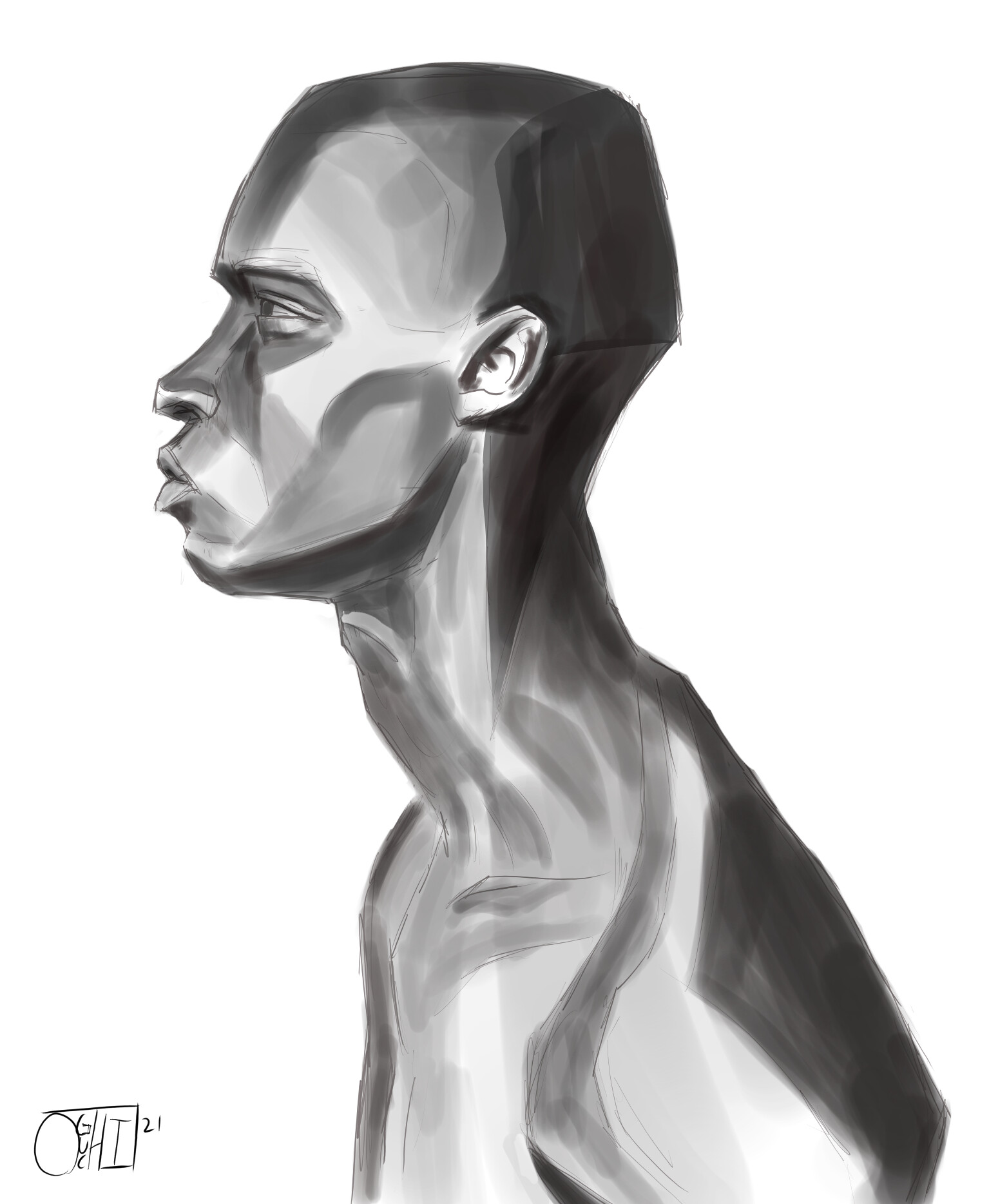 Oguchi Anyaele - Painting of a head: Profile Study