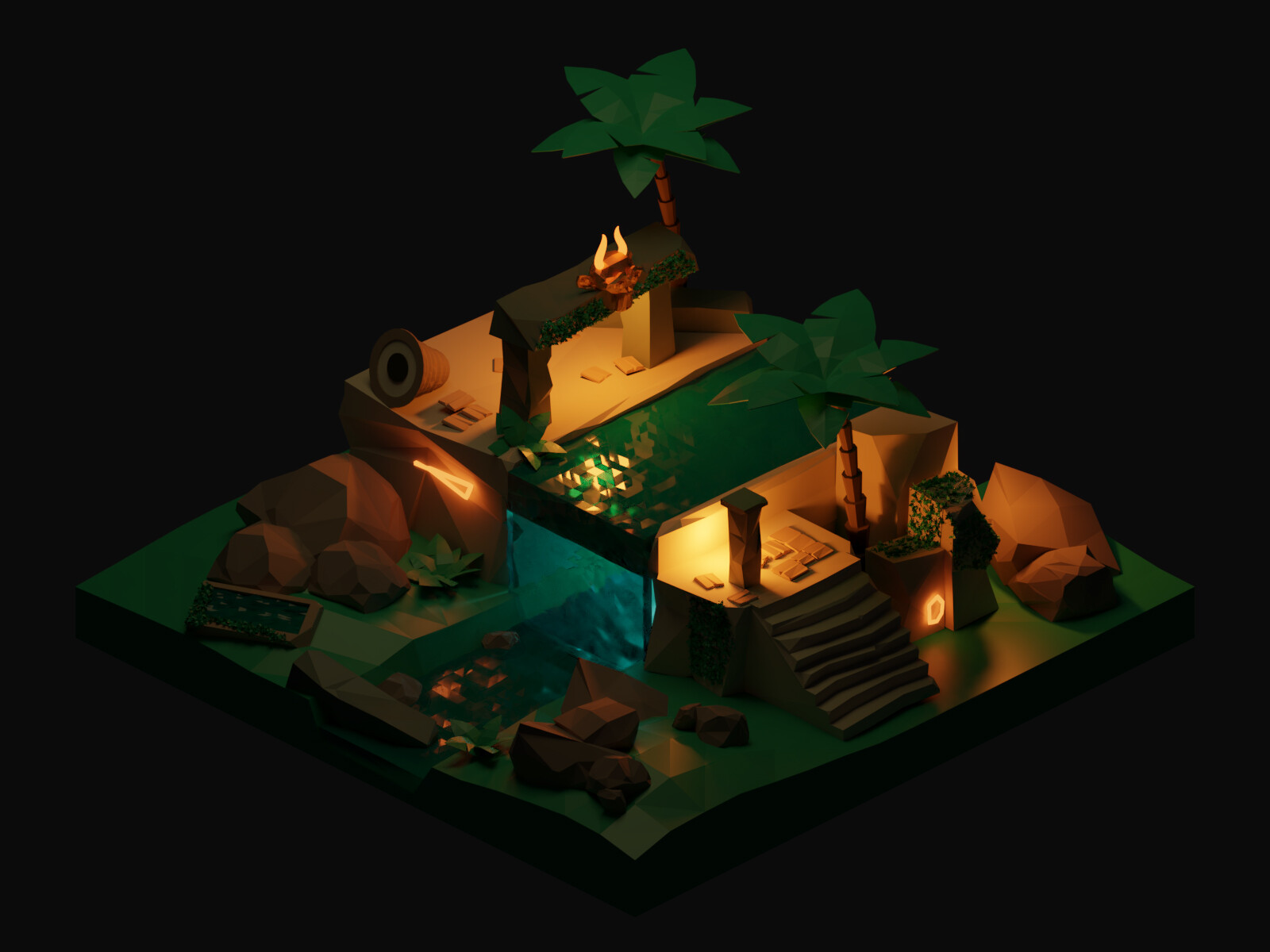 ArtStation - Mystic jungle - isometric illustration
