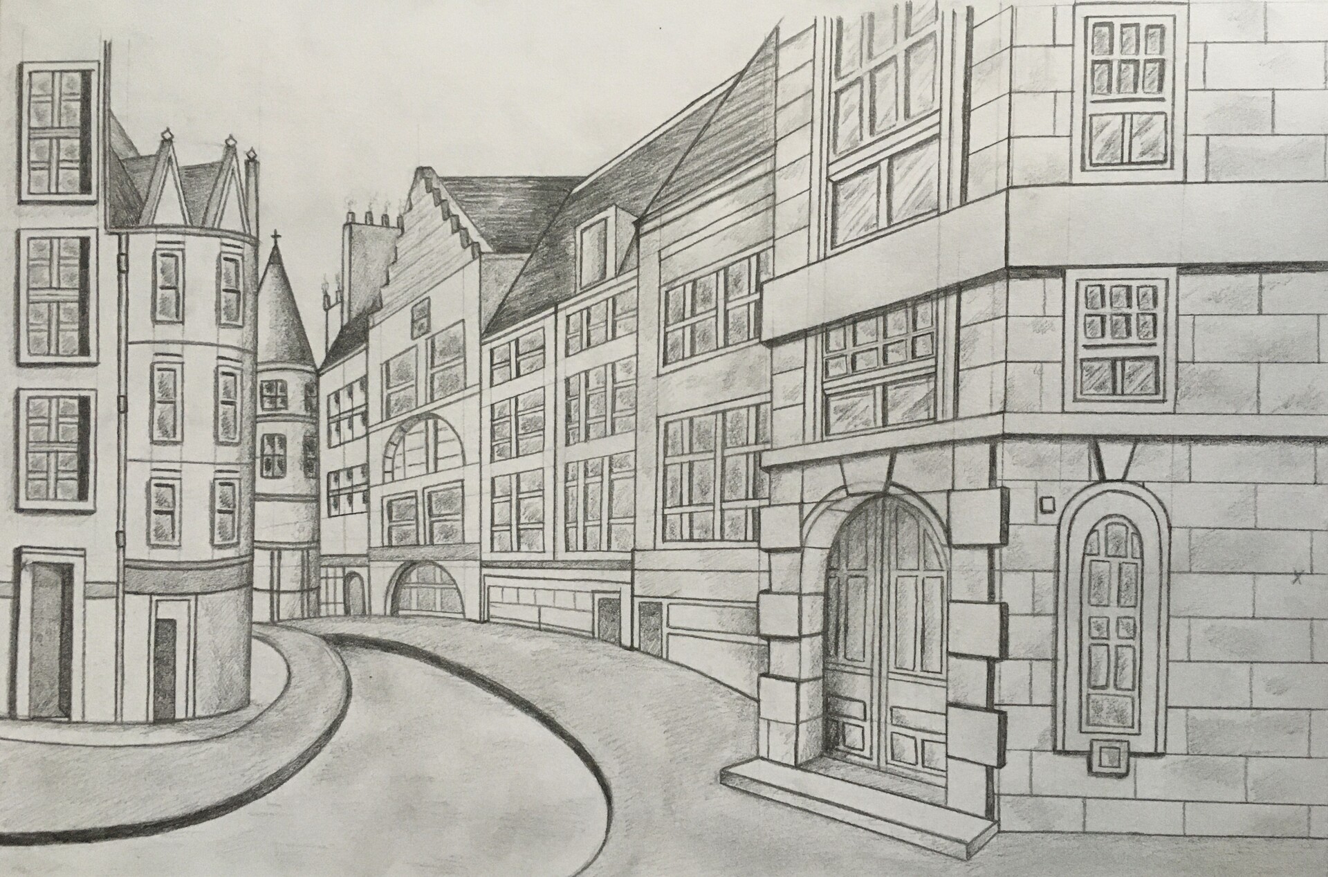 how to draw buildings in perspective a street in edinburgh