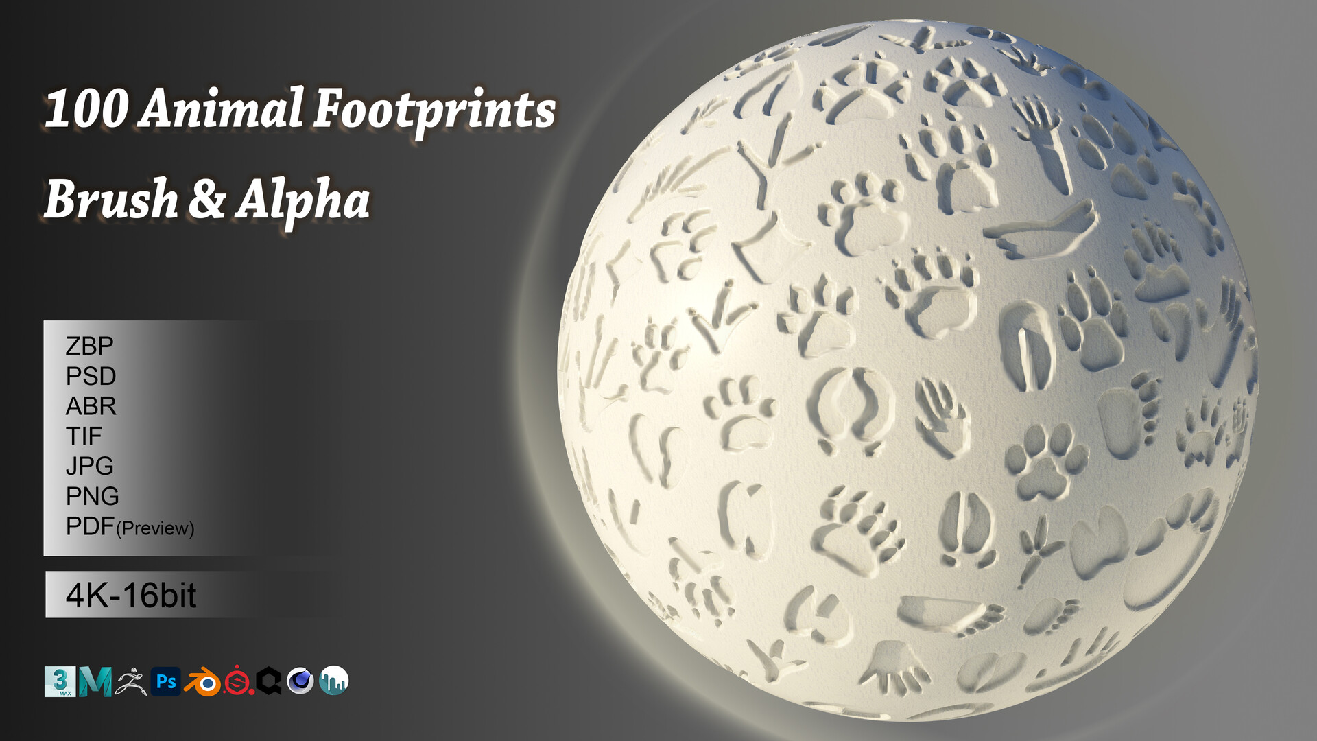 ArtStation - 100 Animal footprints brush & alpha