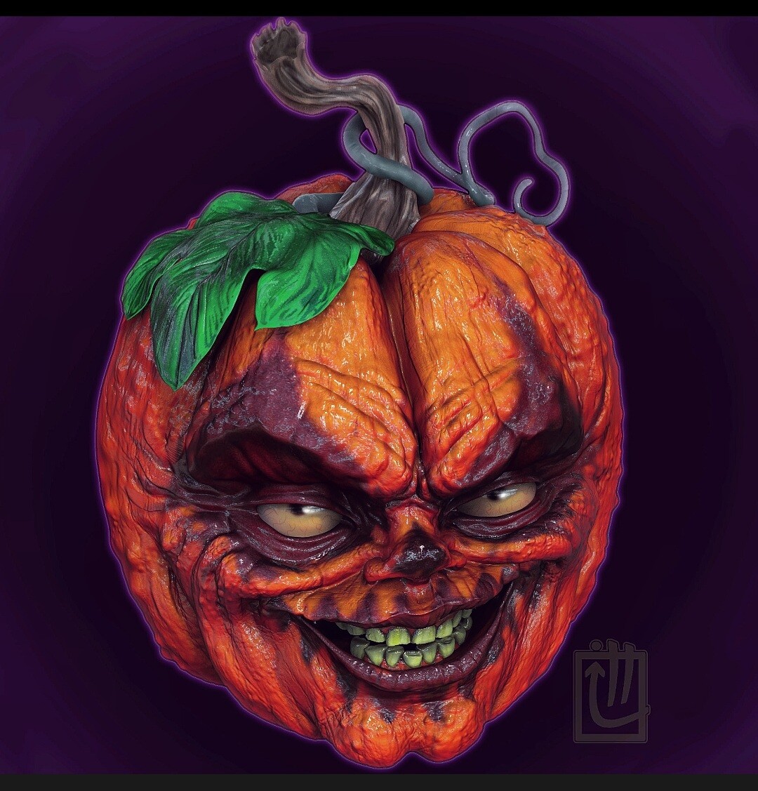 ArtStation - 3d render pumkin face halloween