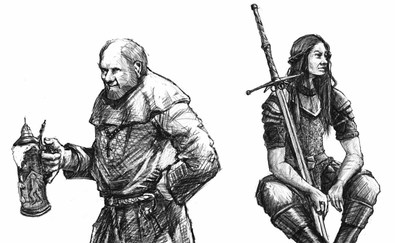 Dominik Mueller - Sketches - Monk with Beer Stein and Warrior with ...